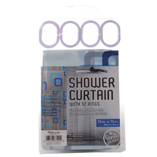 DDI Blue Squares Shower Curtain with 12 Rings 70'' x 70'' Case of 72 ...