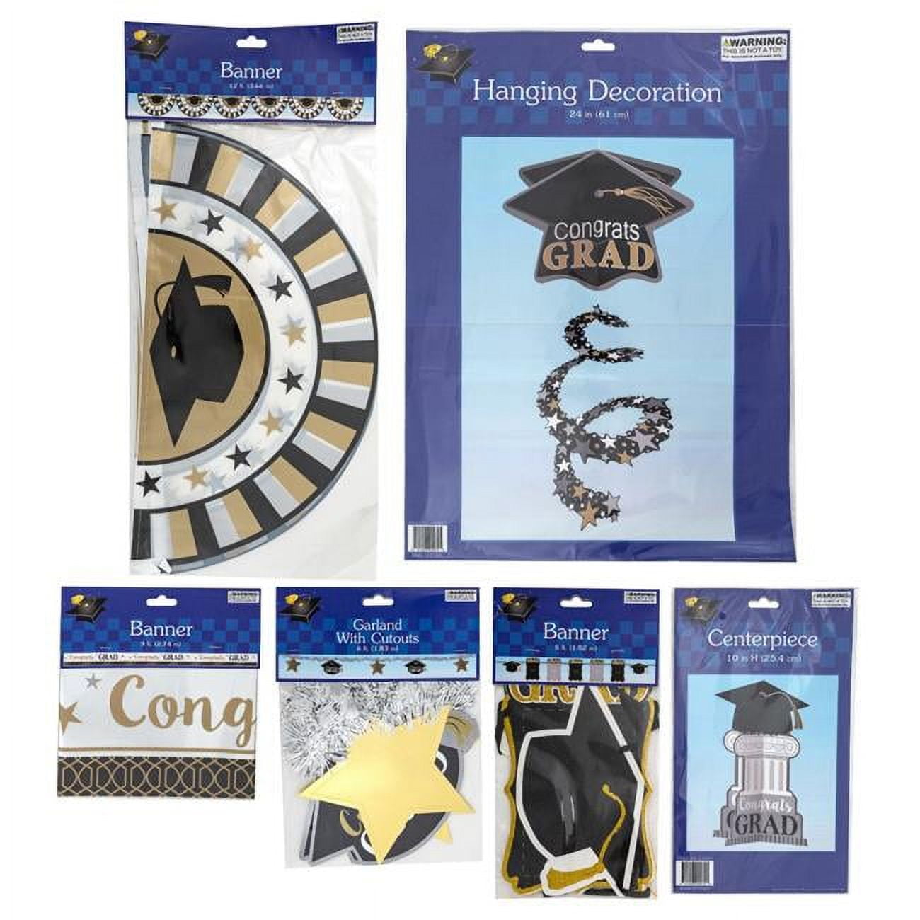 DDI Graduation Party Decorations - Black, Gold & Silver - Assorted Size ...