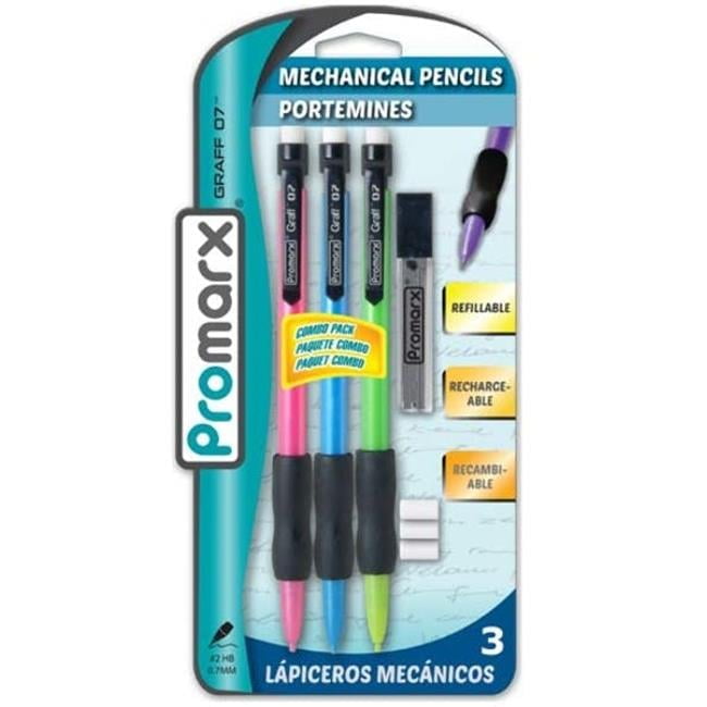DDI Mechanical Pencils - 3 Count 0.7mm Lead Refillable Assorted Barrel ...