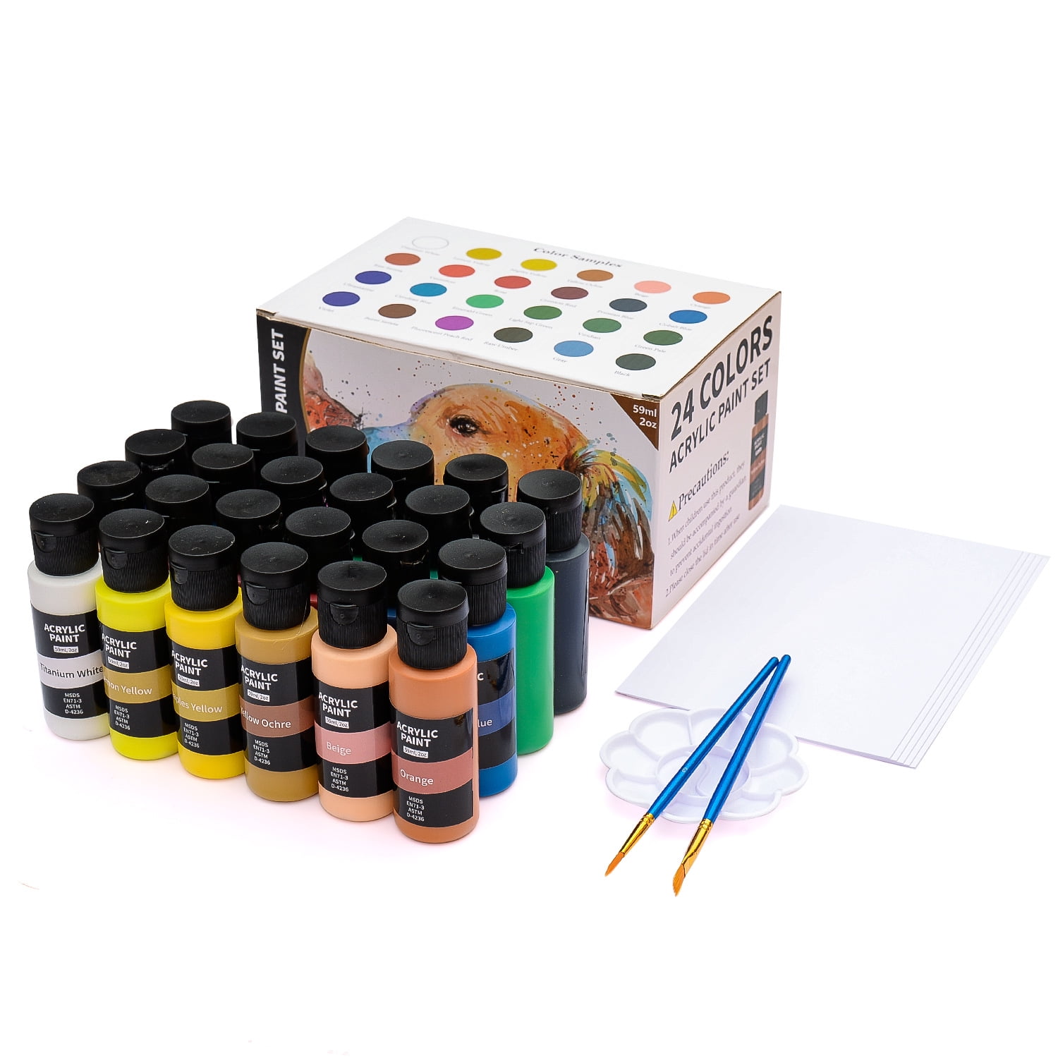 DDONG 32PCS Acrylic Paint Set, 24 Colors 2oz/59ml Art Supplies Kit for ...