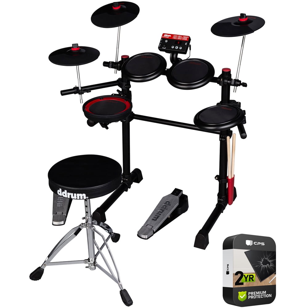 DDRUM DD EFLEX Complete Electronic Drum Set with Mesh Drum Heads Black/Red Bundle with Premium 2 ...