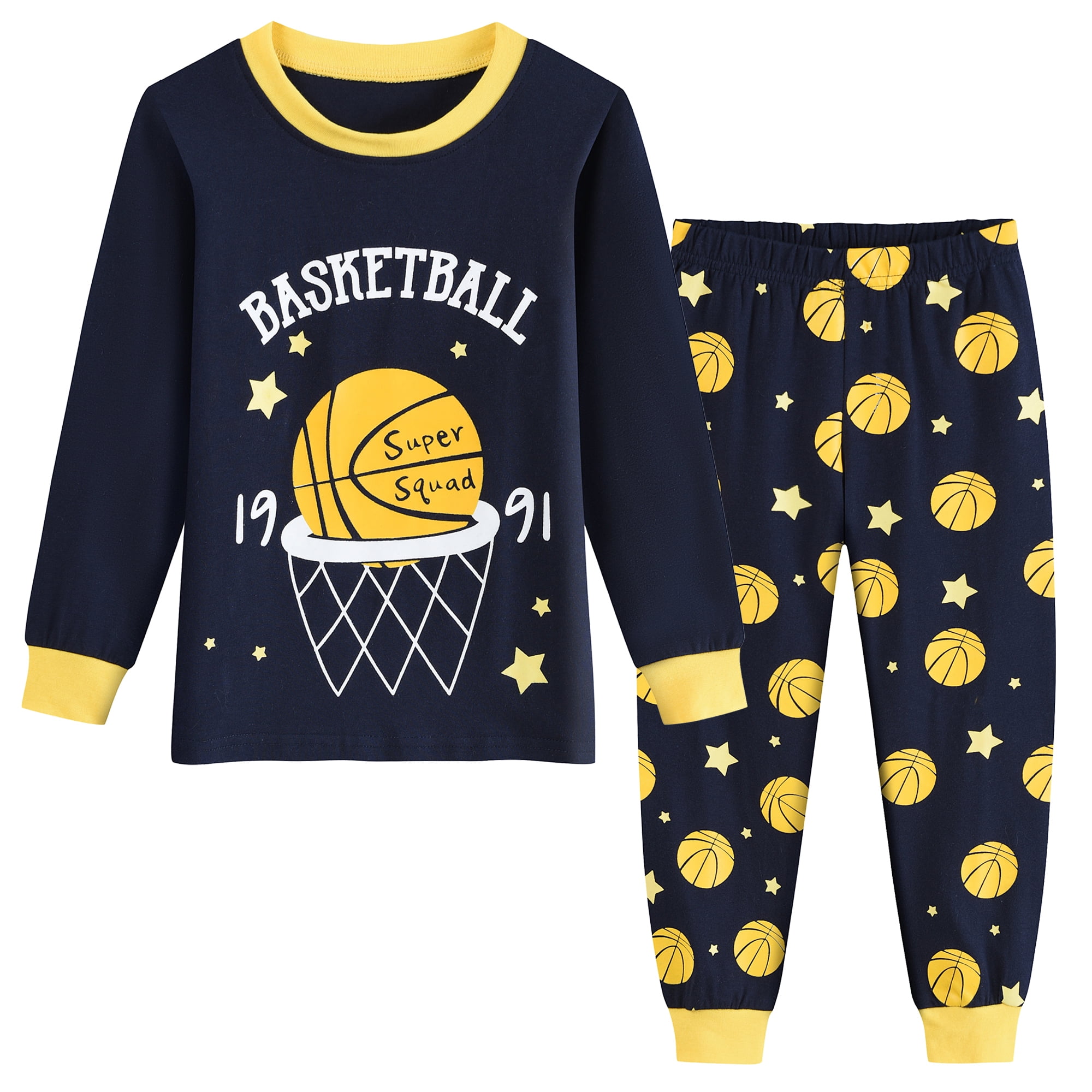 DDSOL Boy Pajamas Long Sleeves Basketball Pjs Cotton Sleepwear 2-Piece Yellow Size 6 - Walmart.com
