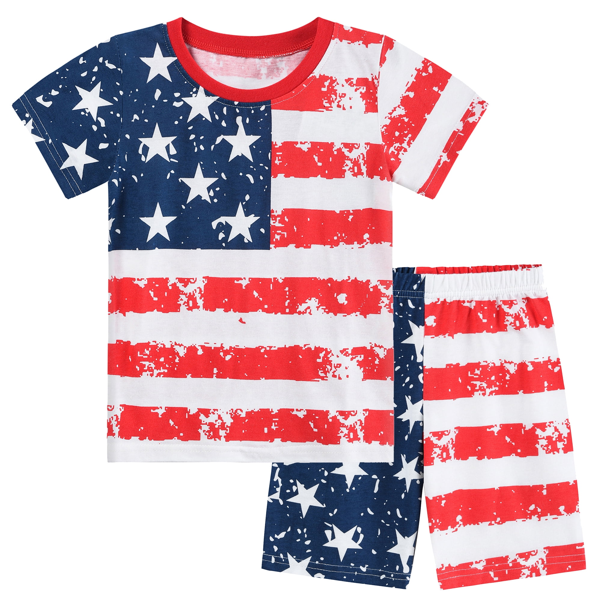 DDSOL Boys 4th of July Pajamas Short Sleeves Stars and Stripes Pjs 2 ...