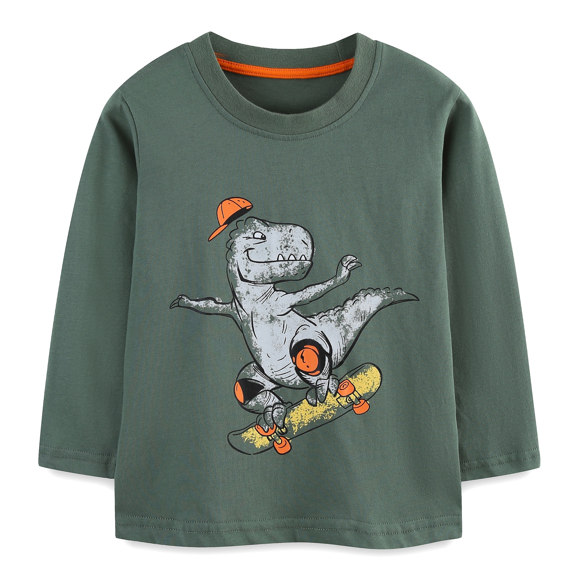 DDSOL Boys Graphic Tees Long Sleeves Shirts Dinosaur Cotton Tops Gray Size 6 - Walmart.com