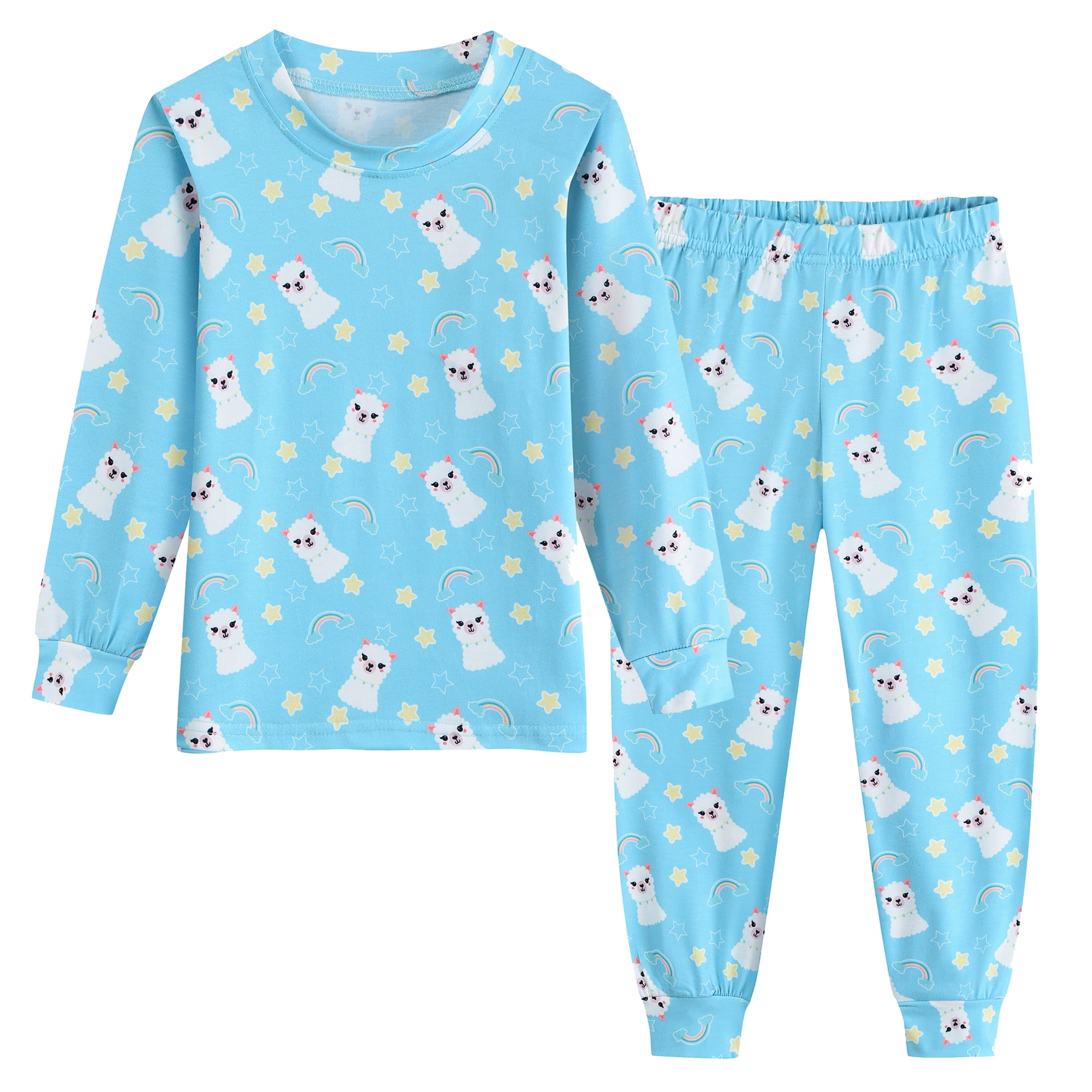 DDSOL Girl Pajamas Long Sleeves Animal Print Cotton Sleepwear 2-Piece Blue Size 7 - Walmart.com