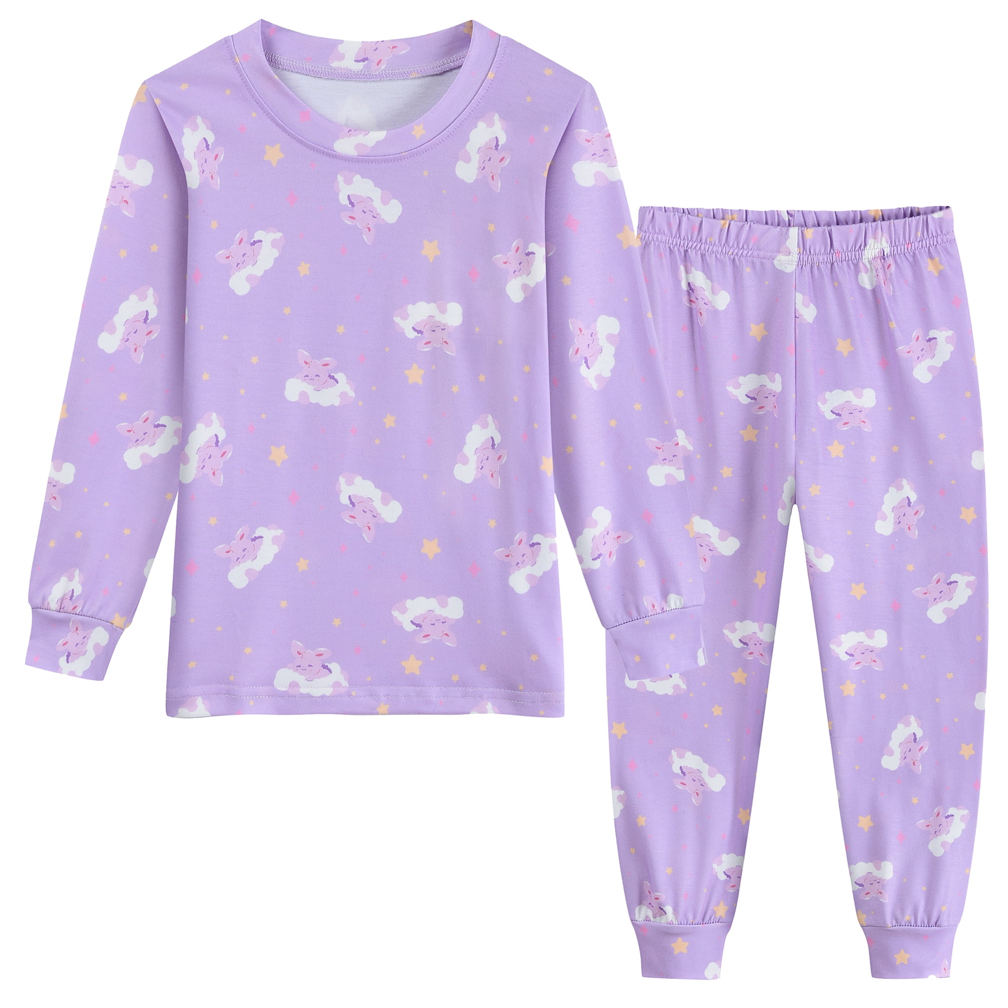 DDSOL Girl Pajamas Long Sleeves Bunny Print Cotton Sleepwear 2-Piece Purple Size 7 - Walmart.com