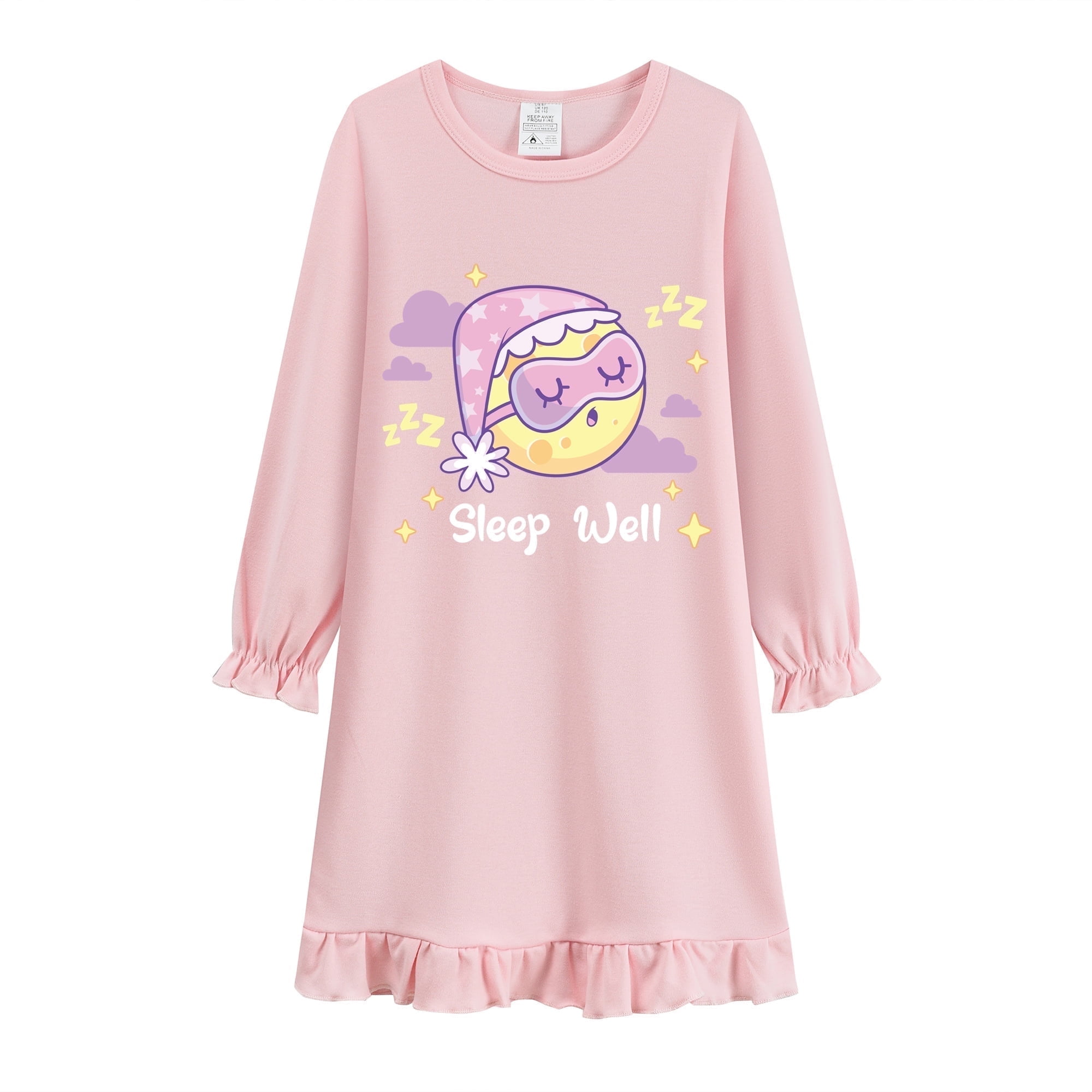 DDSOL Girls Nightgown Long Sleeves Moon Nighties Princess Sleep Dress ...
