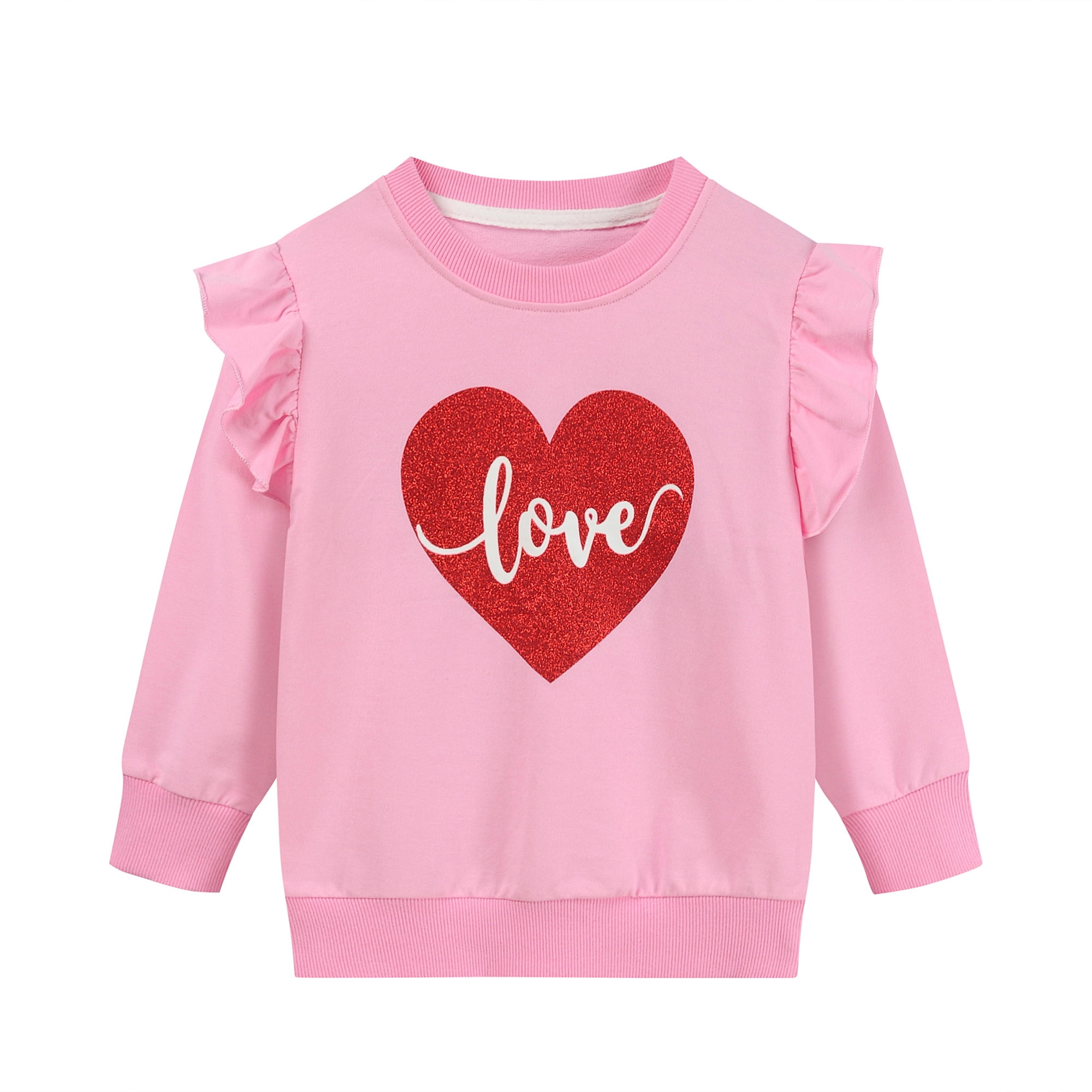 DDSOL Girls Sweatshirt Glitter Heart Graphic Ruffle Sleeves Shirts Pink Size 7 - Walmart.com