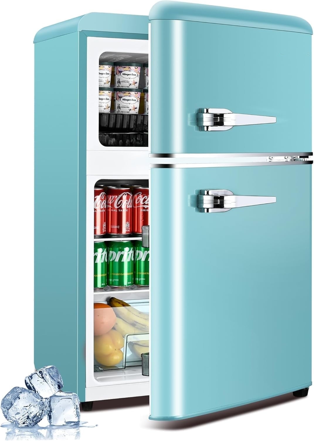 GGTB 3.0 Cu.Ft Refrigerator, Retro Double Door Fridge with Freezer, 7 ...