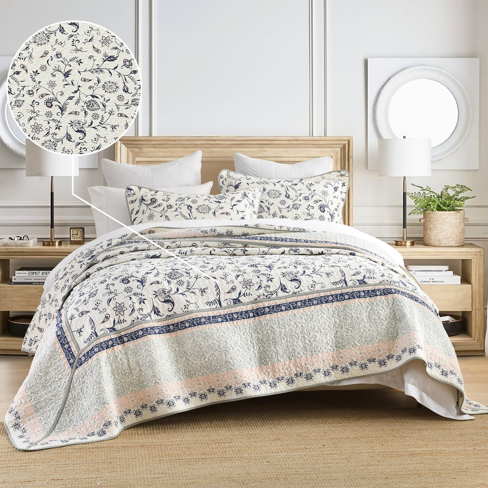 DDUOXIN 100% Cotton Bedspread for Queen Size Bed - 102x120 Navy Blue ...