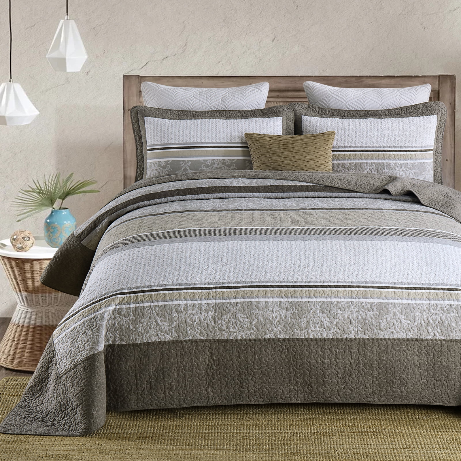 DDUOXIN 100% Cotton Queen Size Bedspread - 102x120 White Brown Gray ...