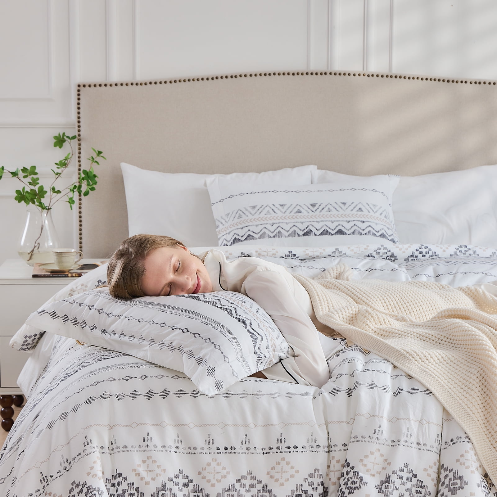 DDUOXIN 100 Cotton Bohemian Comforter Set White Borwn Charcoal Gray Geometric Striped Boho Queen Size Comforter Bedding Set Winter Warm Lightweight 3 Piece Full Queen Comforter 90 x90 Walmart Business...