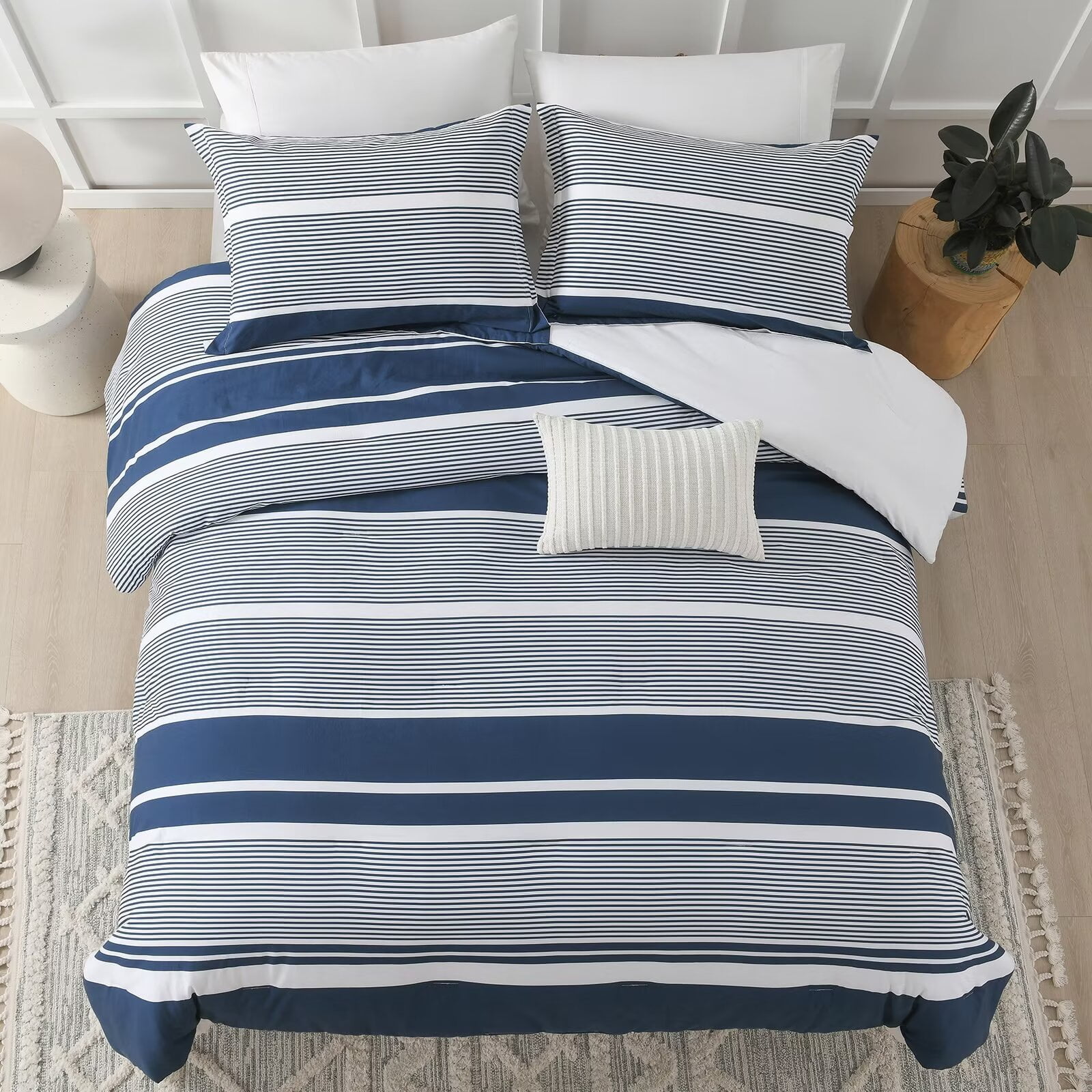 DDUOXIN Navy Blue Gray White Striped King Size Comforter Set 100 Cotton 3 Piece Classic Modern 400 TC Comforter Set King Comforter Lightweight Reversible Bedding Set with 2 Shams All Season Walmart ...