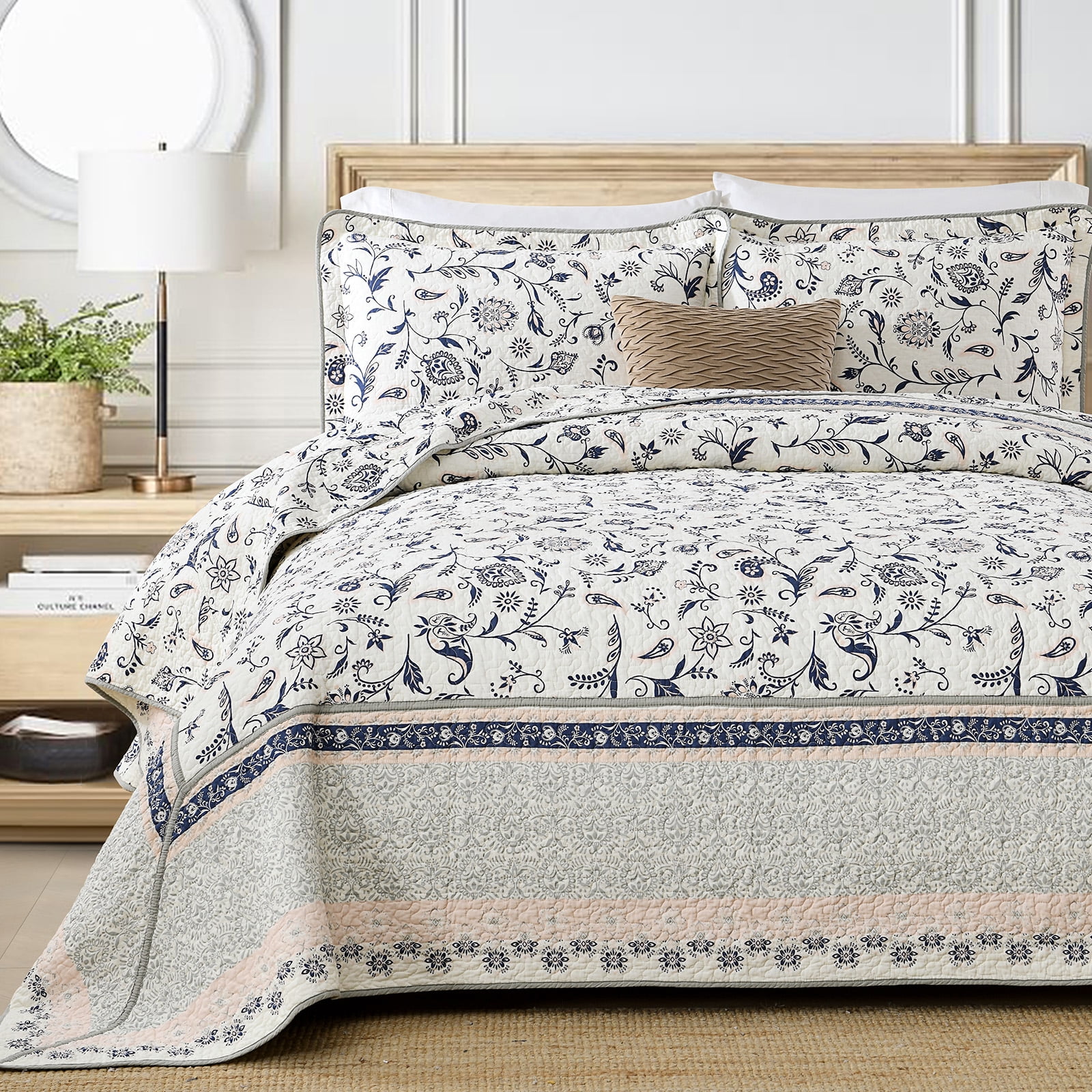 DDUOXIN 128x120 California King Size Bedspread - 100% Cotton Navy Blue ...