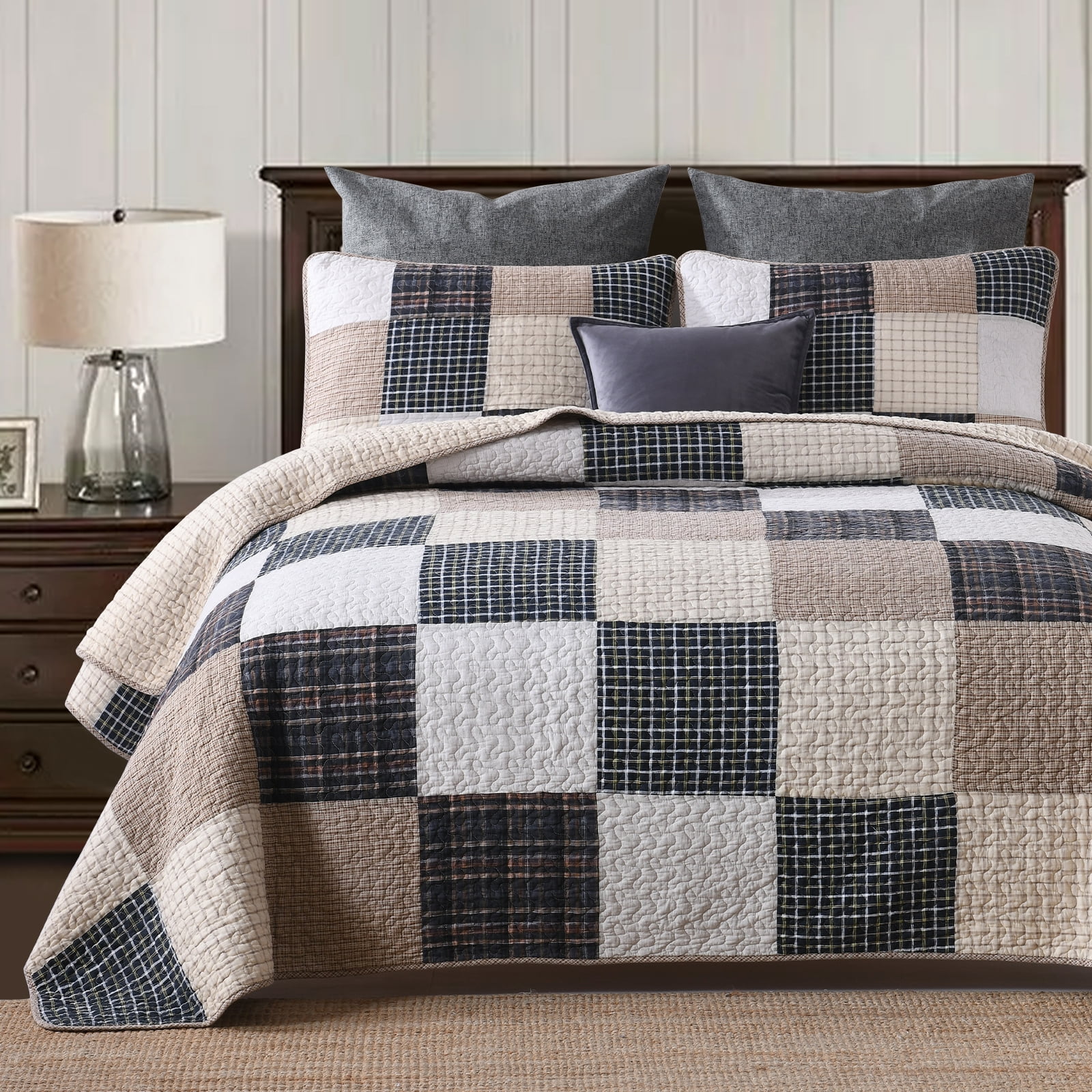 DDUOXIN Real Patchwork Plaid Cotton Quilt - 100% Cotton King Size Quilt ...