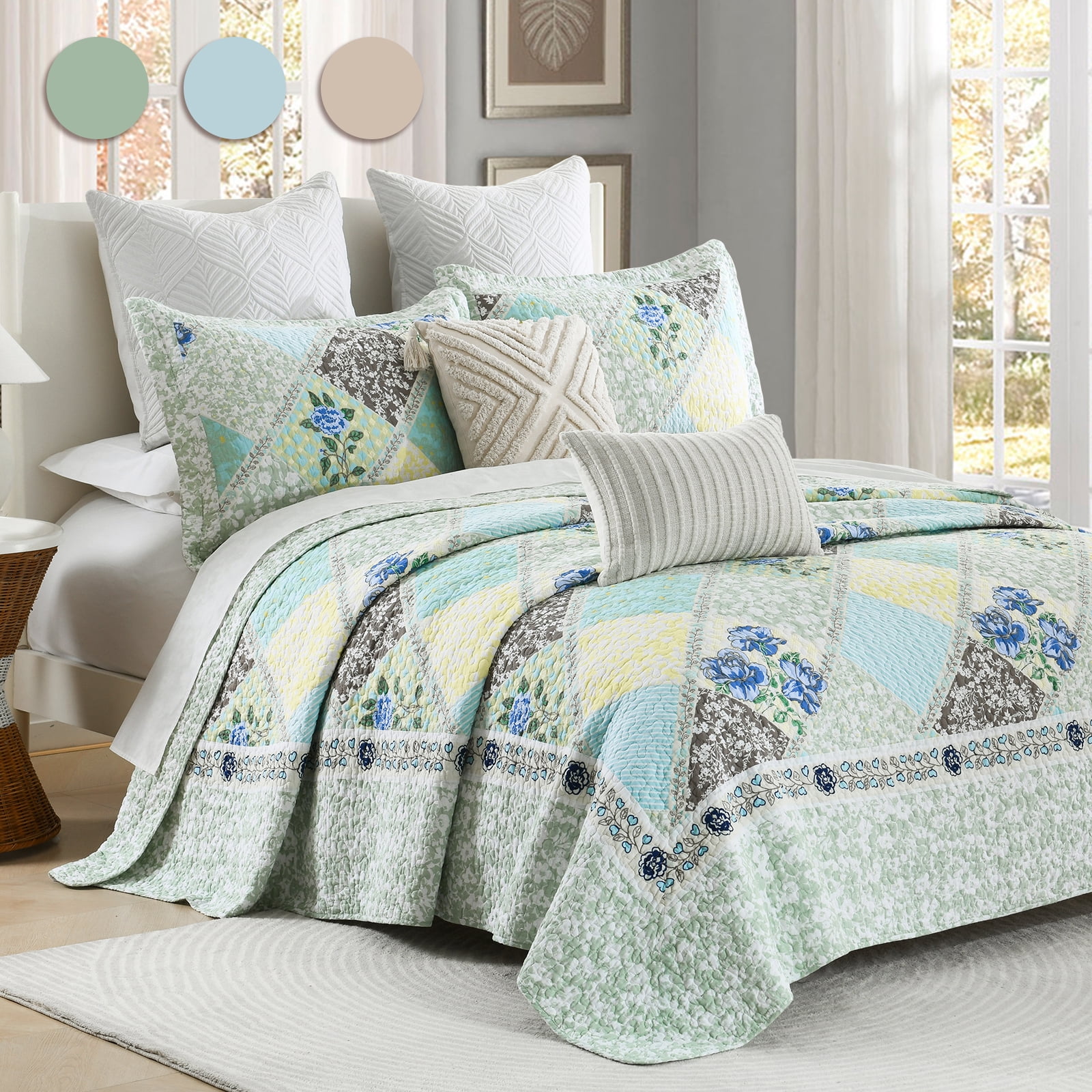 DDUOXIN California King Bedspread Set, 100% Cotton, Reversible Floral ...
