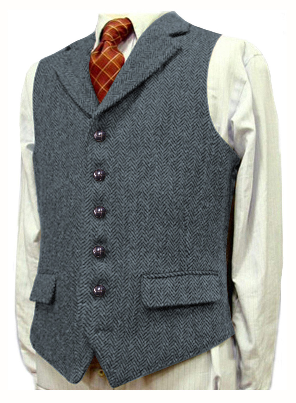 DDWD Men‘s Vest Brown Zhongshan Collar Herringbone Vest Vest Men‘s ...