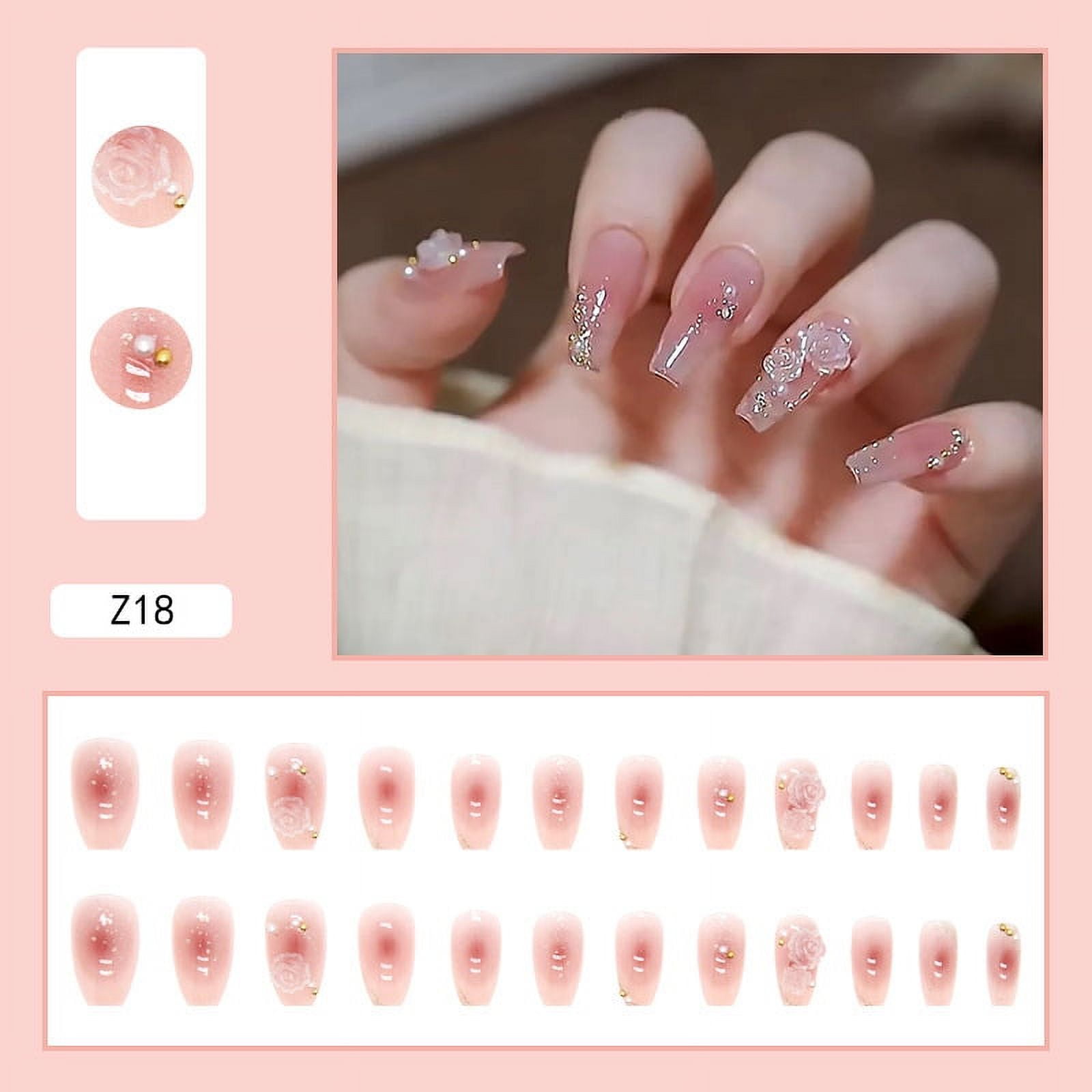 DDWD Nail Patch Nail Patch Cute Short Removable Fake Nail Patch Peach ...