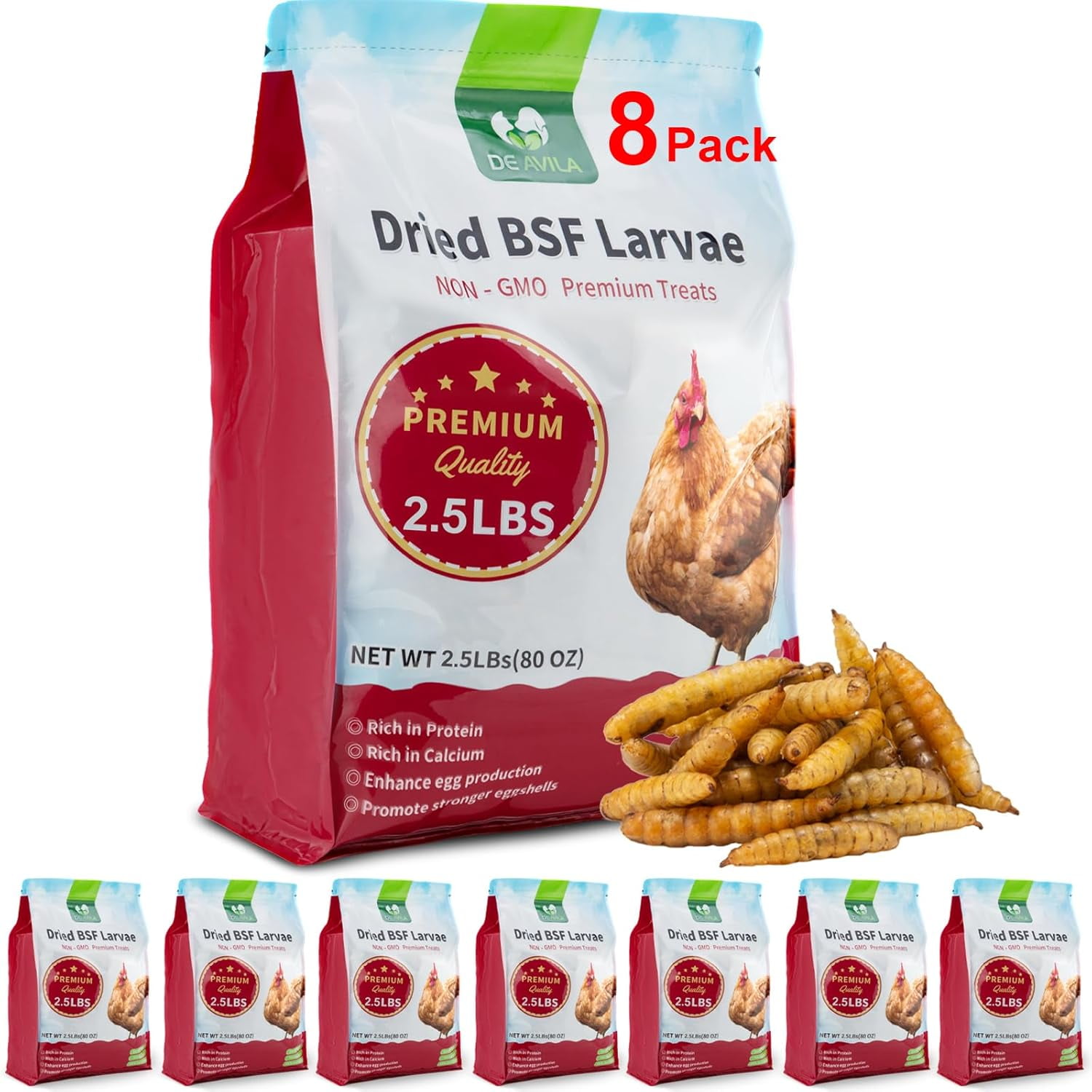 DE AVILA Black Soldier Fly Larvae for Chickens Bulk 20LB (2.5LB*8 Pack ...