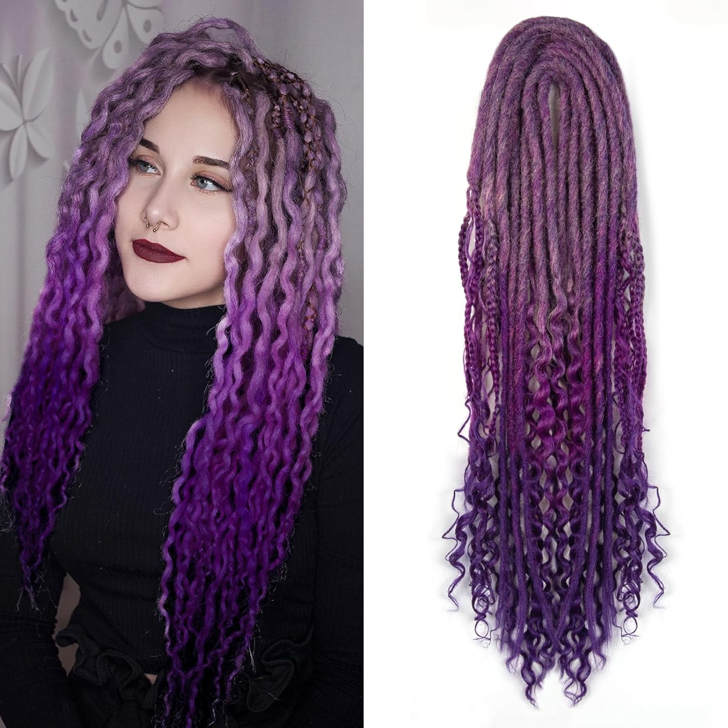 DE Dreadlock Extensions 24 Inch, 3 In 1 Mixed DE Dreads Hippie Style ...