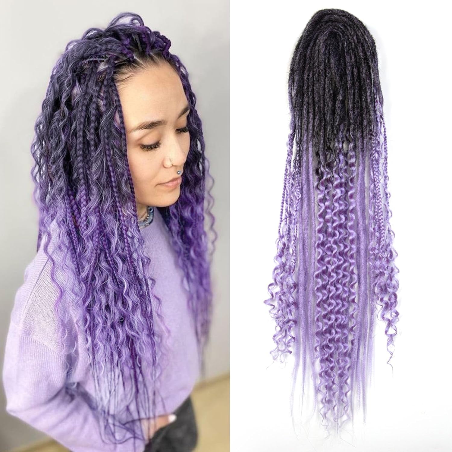 DE Dreadlock Extensions 24 Inch, 3 In 1 Mixed DE Dreads Hippie Style ...