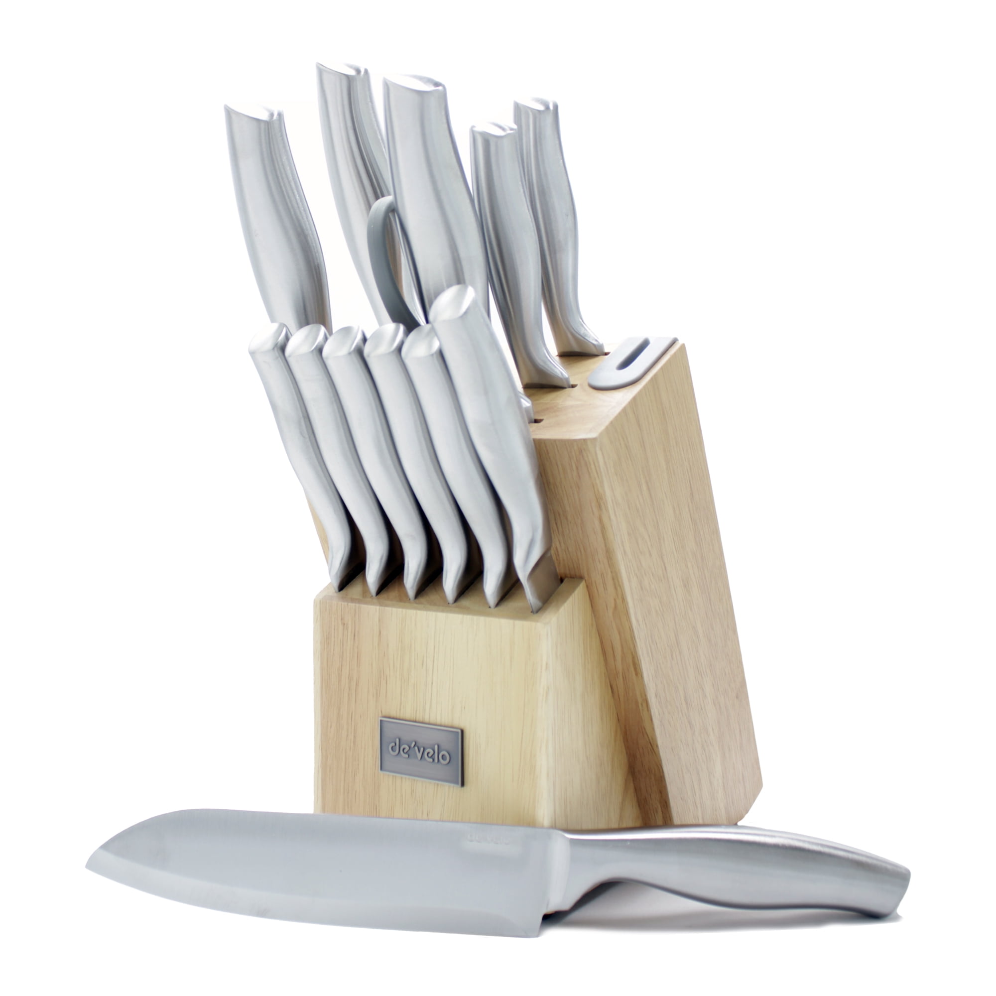DE'VELO Elegant 15 Piece Kitchen Knife Set with Integrated Sharpener ...