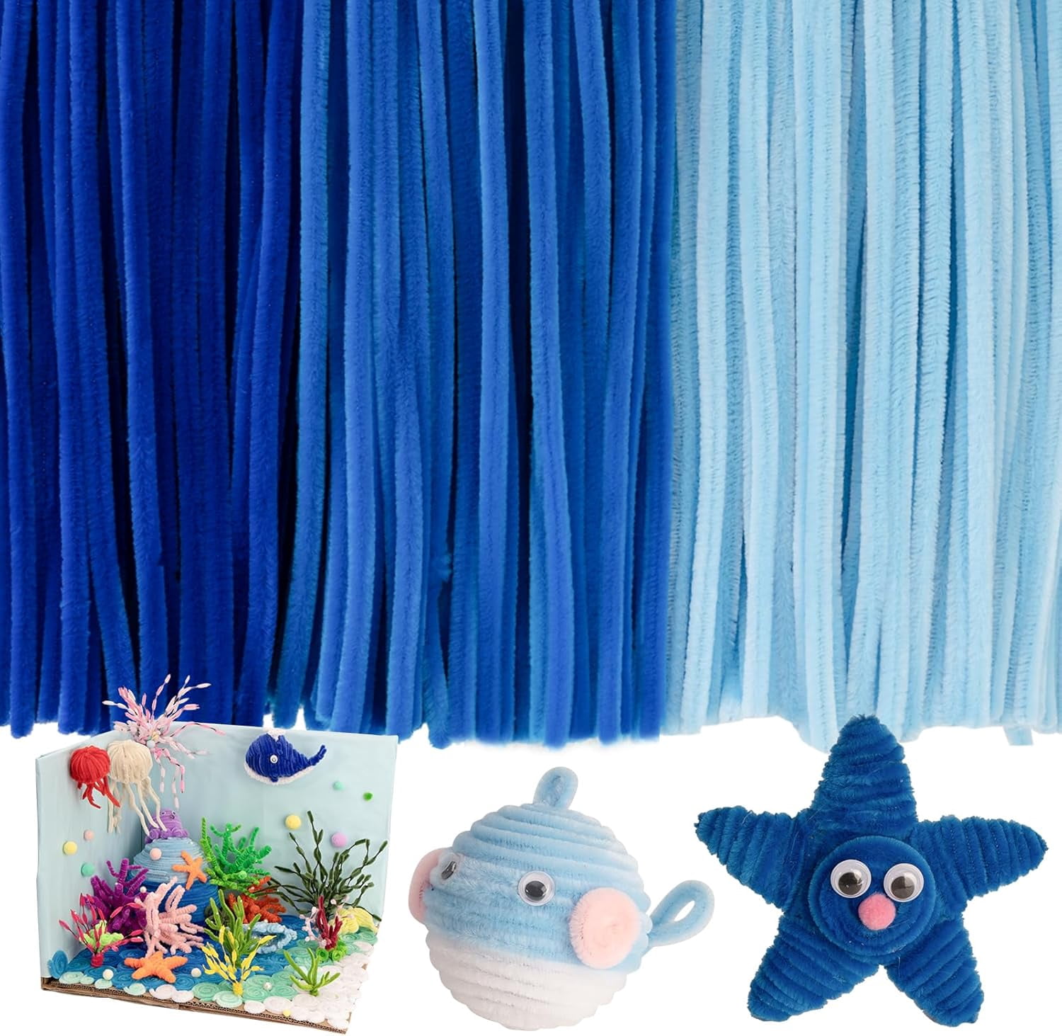 DEA 300 Pieces Blue Pipe Cleaners, Thick Fluffy Chenille Stems, Pipe ...