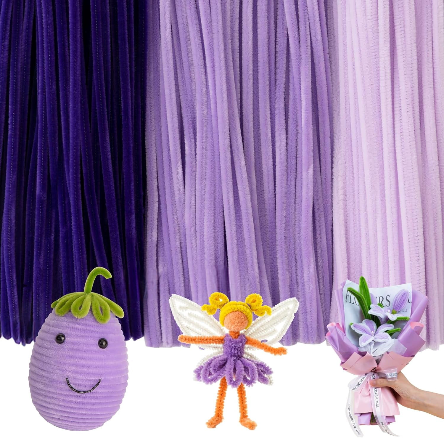 DEA 300 Pieces Purple Pipe Cleaners, Thick Fluffy Chenille Stems, Pipe ...