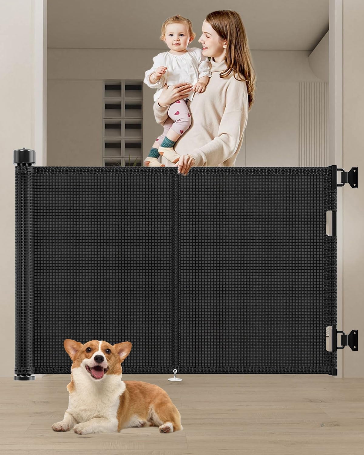 DEA 59 inch Retractable Baby Gates 34 inch Tall, Retractable Gate with ...