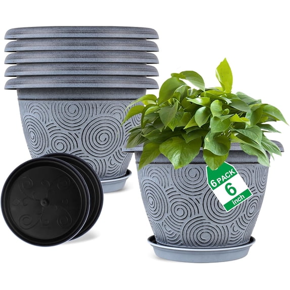 DEA 6 Inch Flower Pots Planters for Indoor Outdoor Plants, 6 Pack ...
