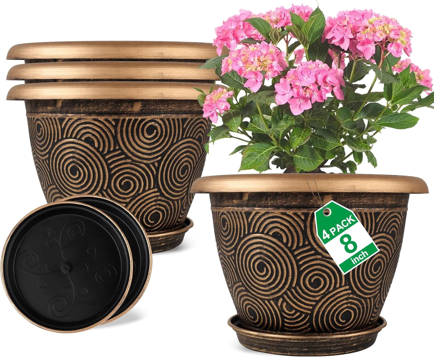 DEA 8 Inch Flower Pots Planters for Indoor Outdoor Plants, 4 Pack ...