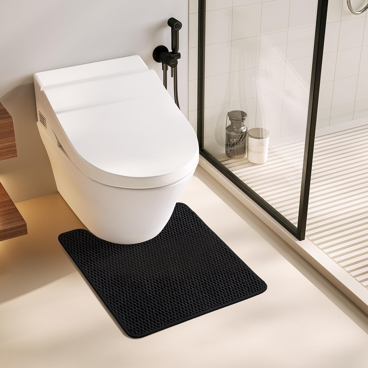 DEA Black Toilet Rug, Thin Toilet Rugs U Shaped Washable Non Slip ...
