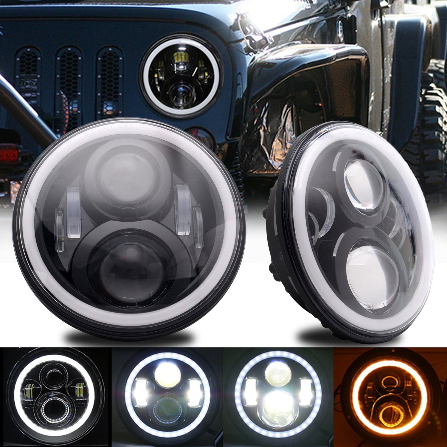 DEAL AUTO ELECTRIC PARTS 7" 75W Amber turn signal white High Low Beam ...