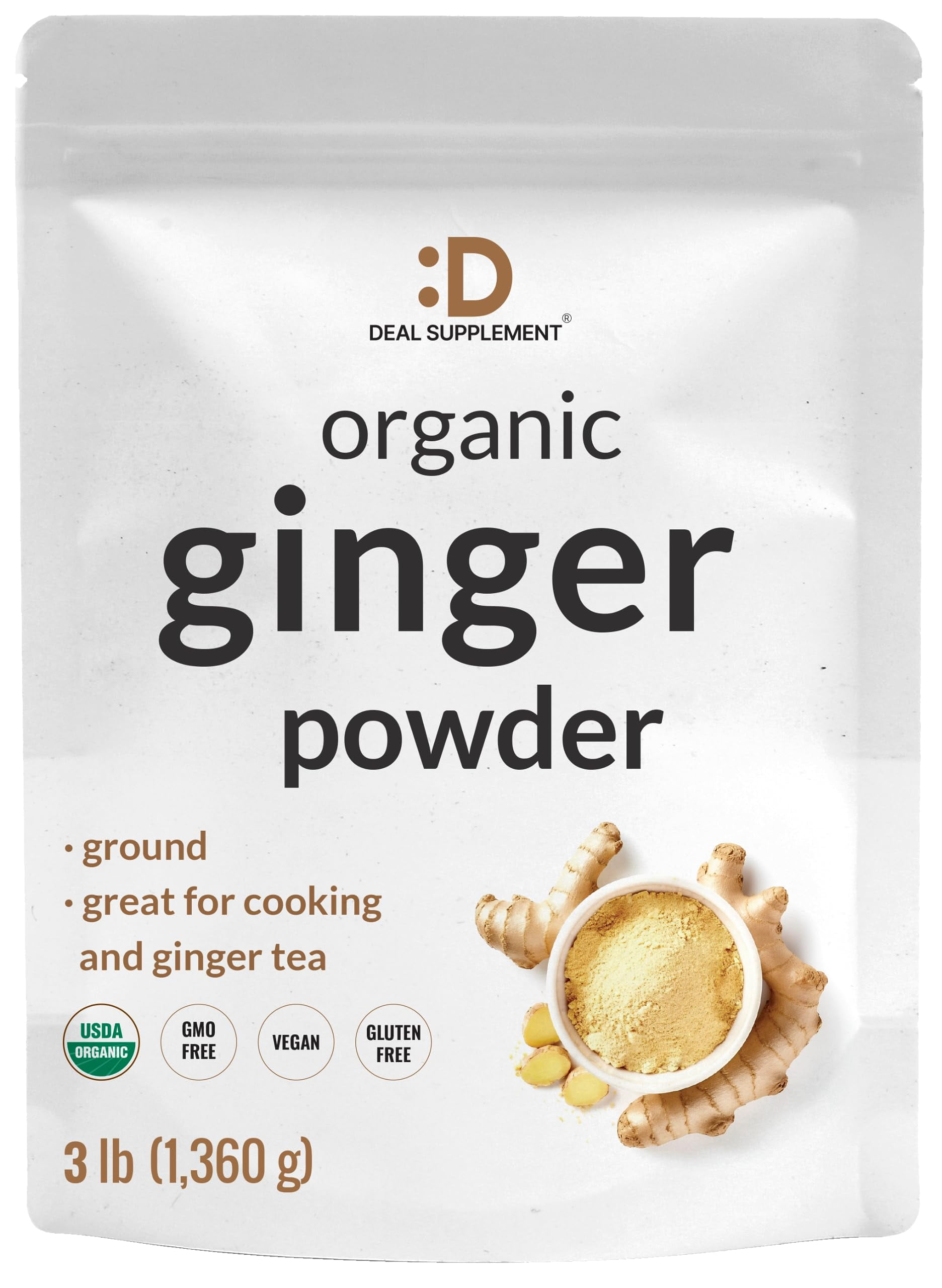 DEAL SUPPLEMENT Organic Fresh BCF26 Ginger Powder, 3lbs - Finely Ground for Easy Mixing, Raw ...