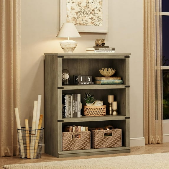 DEALHOUSE, Grey, 3 Shelf, Bookcase, Colonial Farmhouse Bookshelf ...
