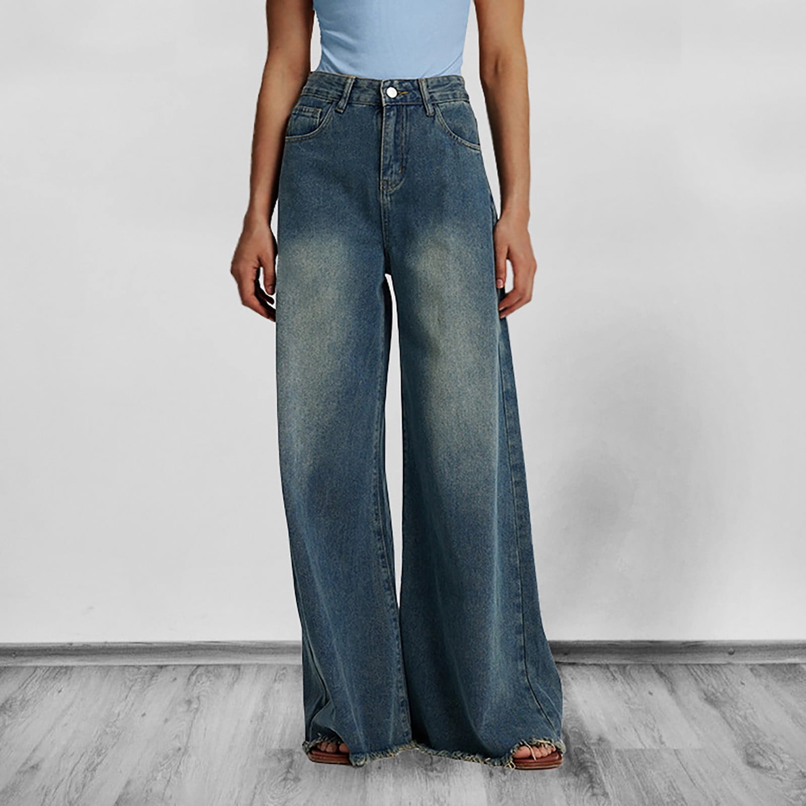 GaThRRgYP Womens Jeans Wide Leg,Womens Fashion Summer Solid Casual ...