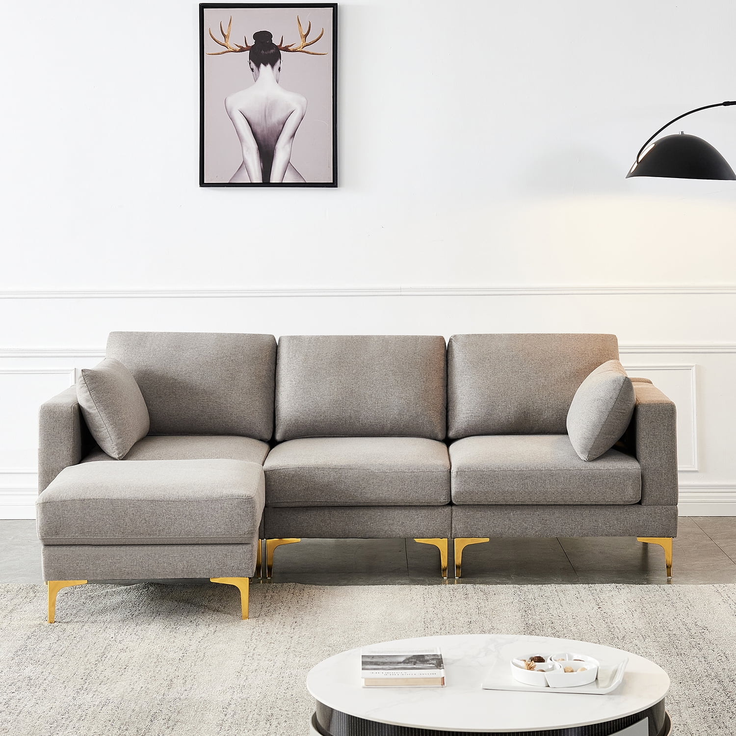 DEALTOPS 3 Seater Sofa with Ottoman Modern Sectional Sofa Couch ...