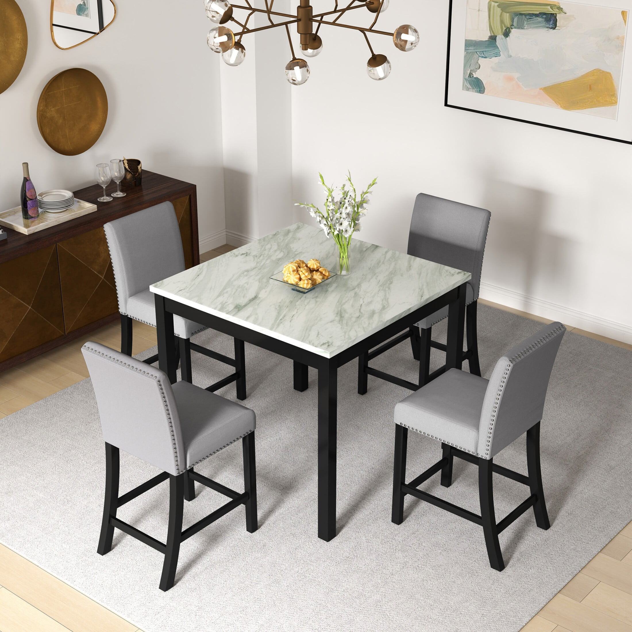 DEALTOPS 5-Piece Dining Table Sets, Counter Height 40'' Square Table ...