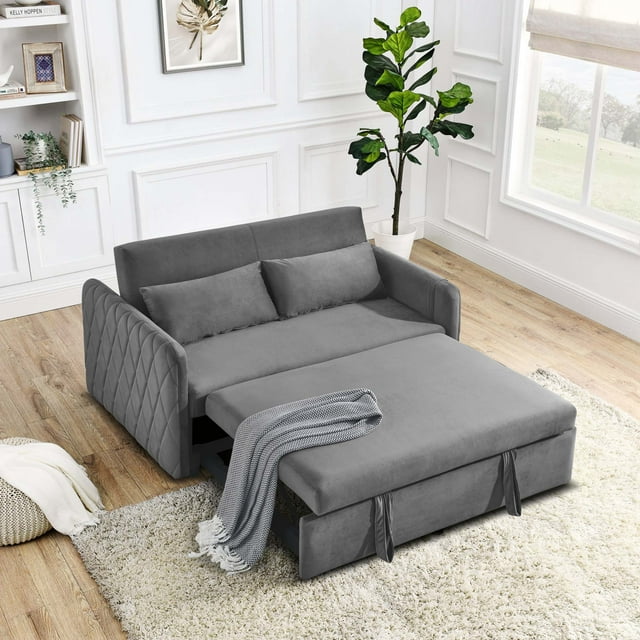 DEALTOPS 55" Modern Pull Out Loveseat Sofa Bed with 2 Detachable Arm ...