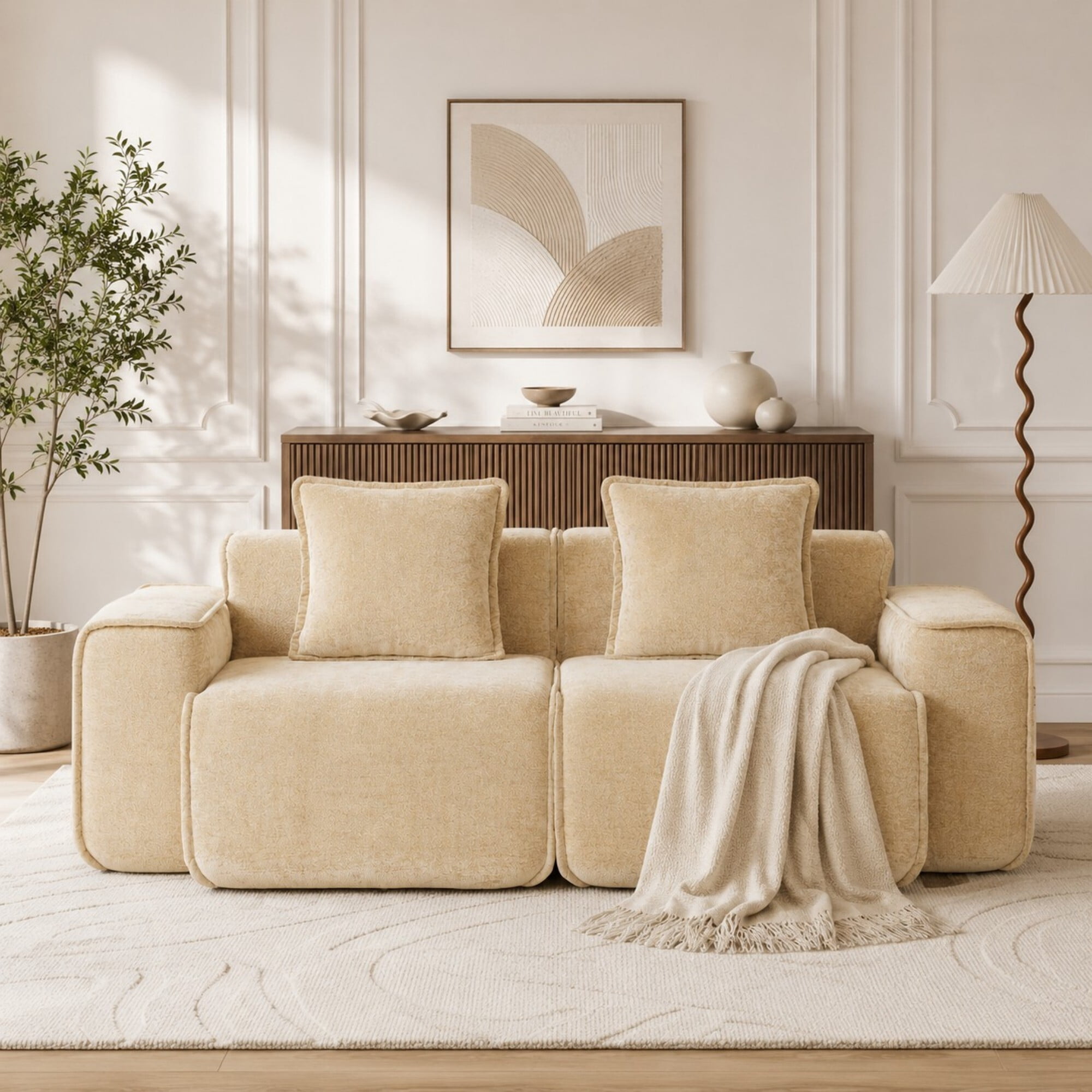 DEALTOPS 78.7" Modern 2-Seater Velvet Boneless Cloud Sofa Couch ...