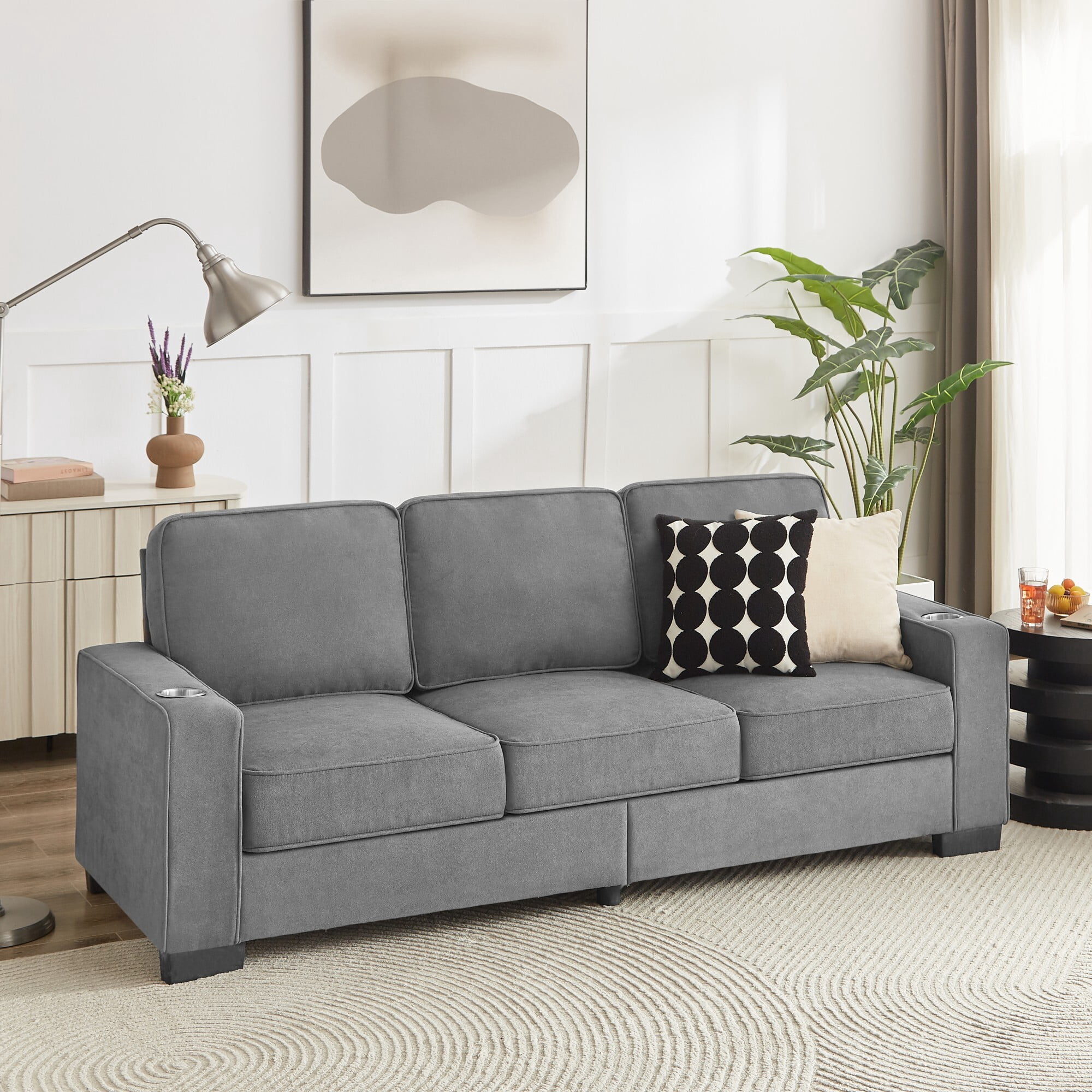 DEALTOPS 84" Modern Ice & Snow Velvet 3-Seater Sofa — Cozy Living Room ...