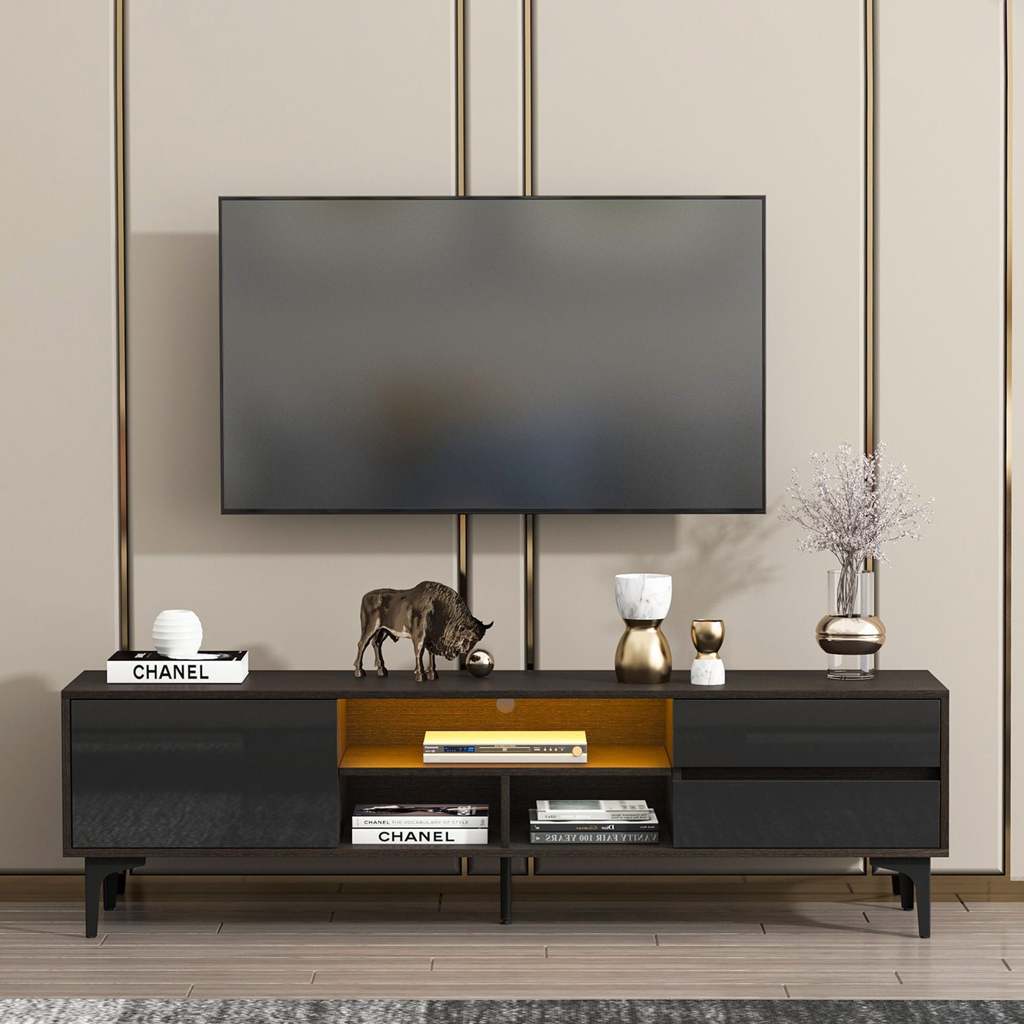 DEALTOPS Antique TV Stand with 16-Color LED Lights, UV Bloom Panel and ...