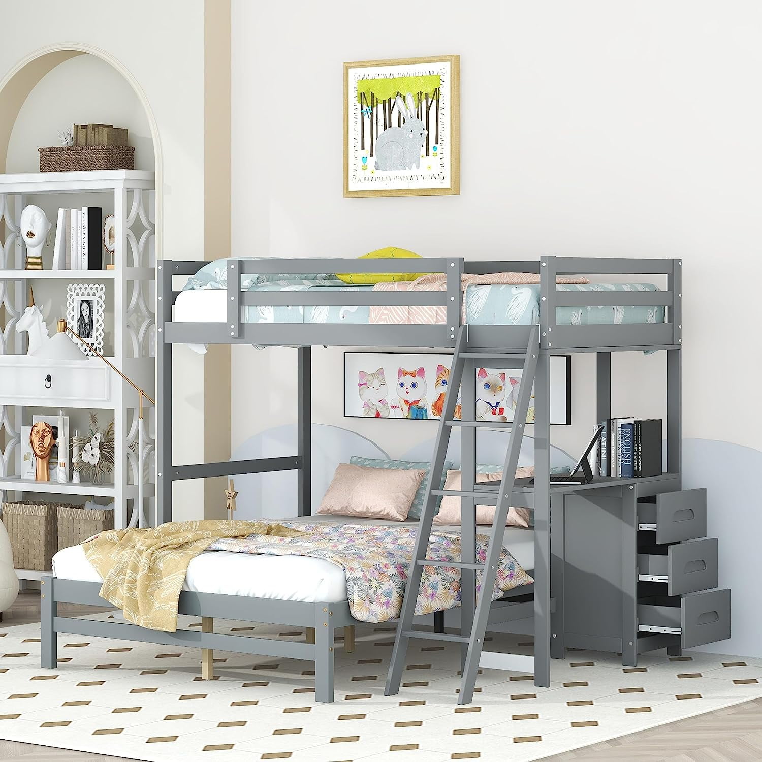 Free Shipping! DEALTOPS Twin Over Full Bunk Bed with Storage Desk and ...
