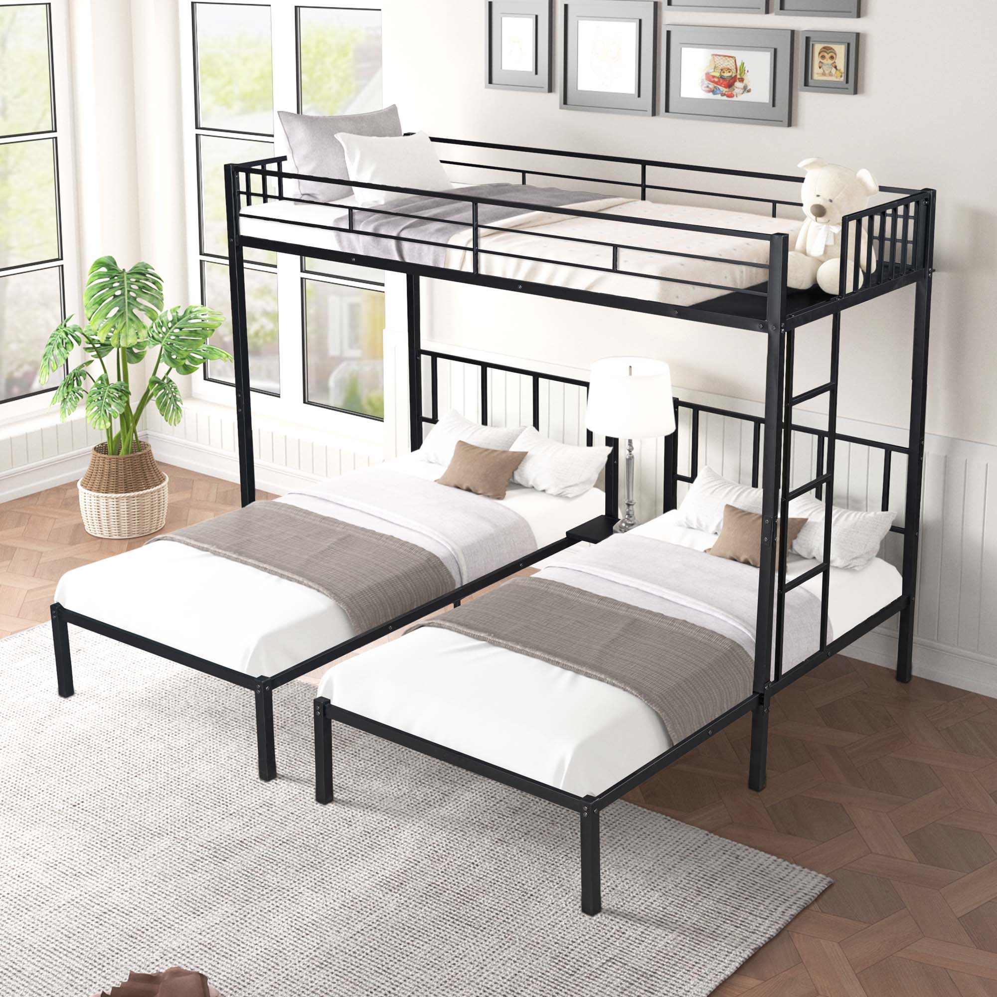 DEALTOPS Metal Triple Bunk Bed for 3, Twin over Twin Bunk Bed with ...