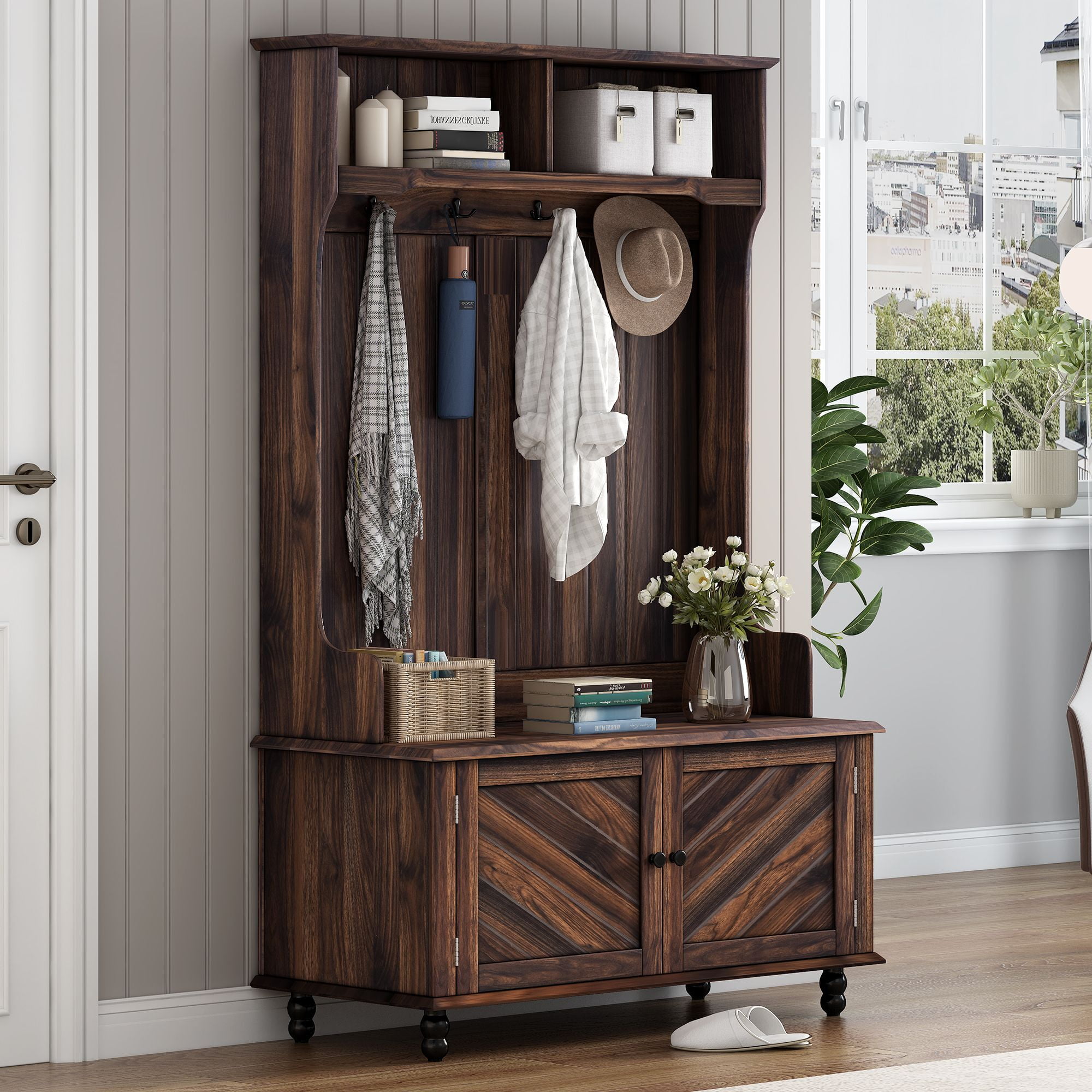 DEALTOPS Modern Hall Tree with Bench and Shoe Storage - Walmart.com