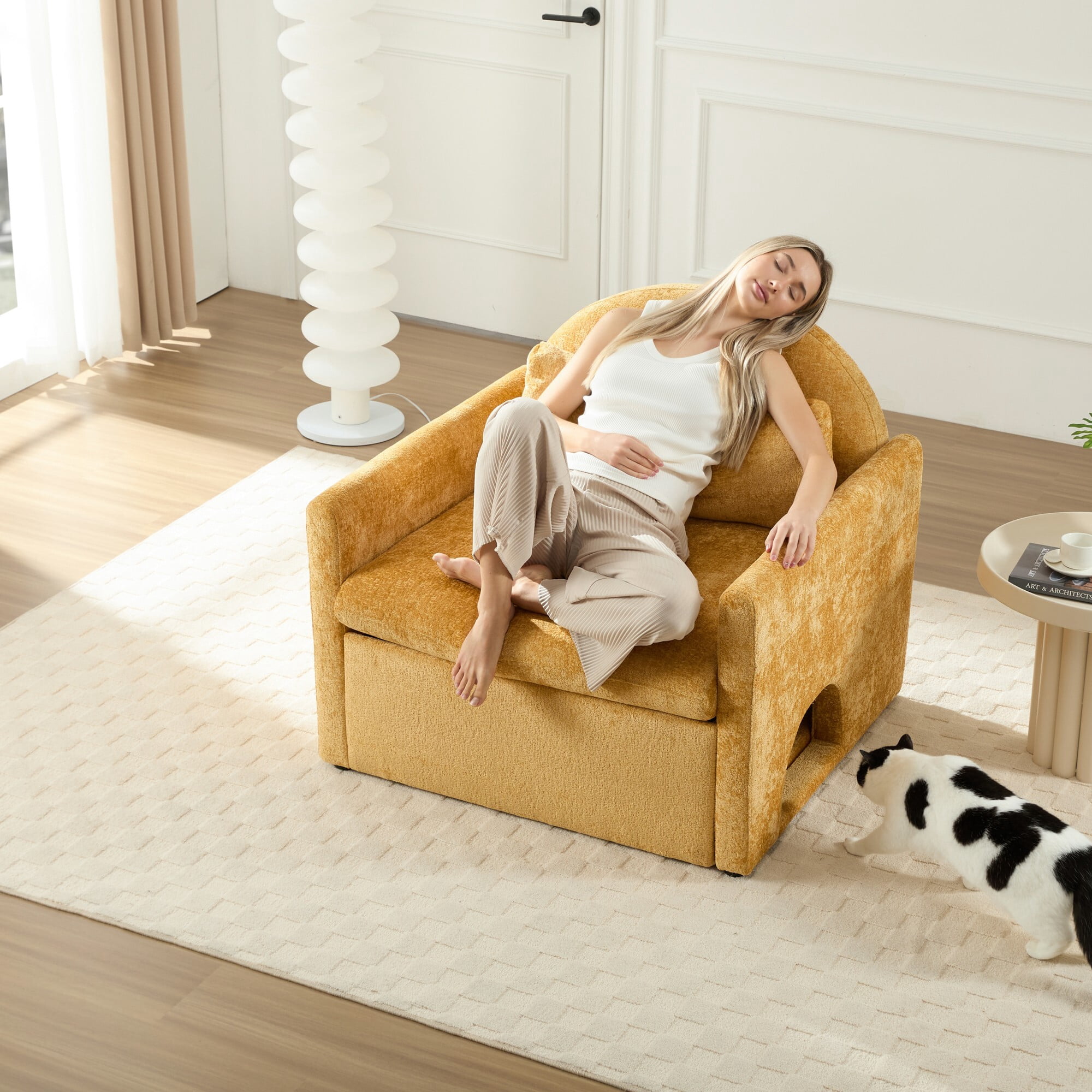 DEALTOPS Pet Friendly Accent Chair with Cat Hideaway, Modern Chenille ...