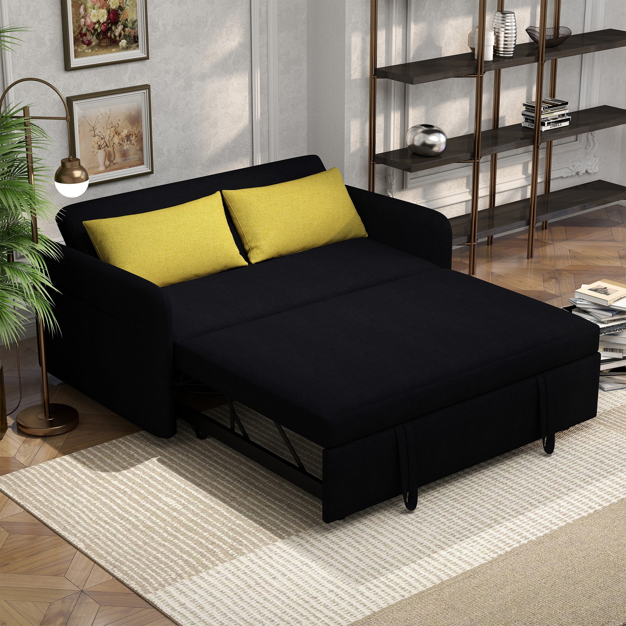DEALTOPS Pull-Out Loveseat Sofa Bed with USB Ports and Side Pockets ...