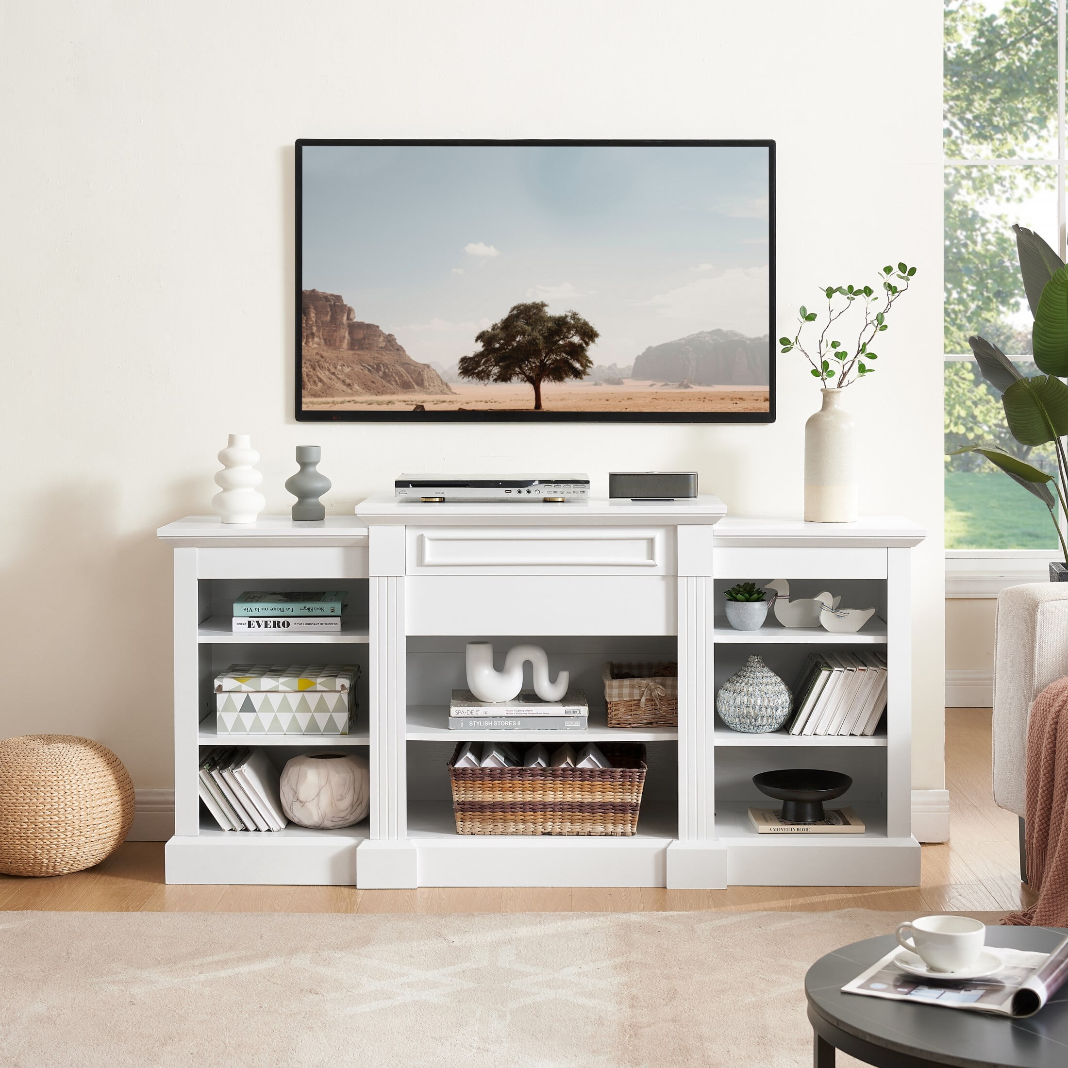 DEALTOPS Stylish TV Stand with Adjustable Shelves and Open Storage ...