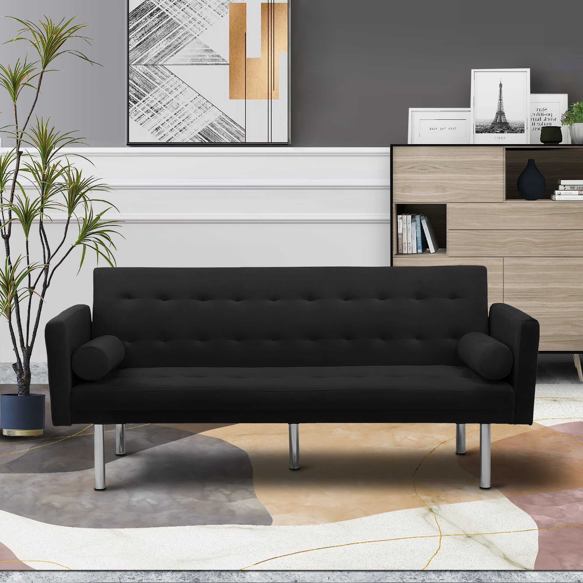 DEALTOPS Velvet Sleeper Sofa Bed Convertible Recliner with Tufted Back ...