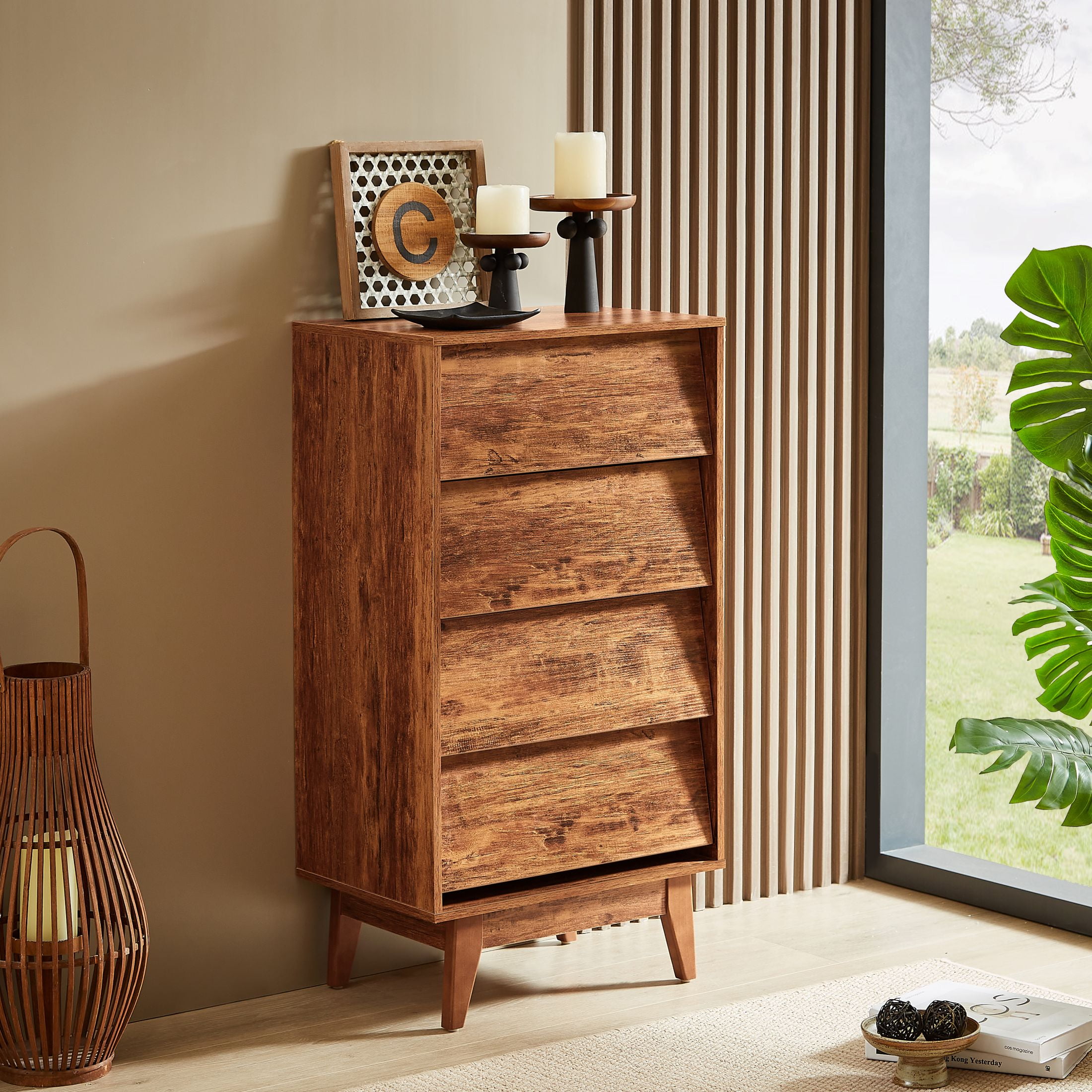 DEALTOPS Vintage Dresser with 4 Drawers in Bevel Design, Versatile ...